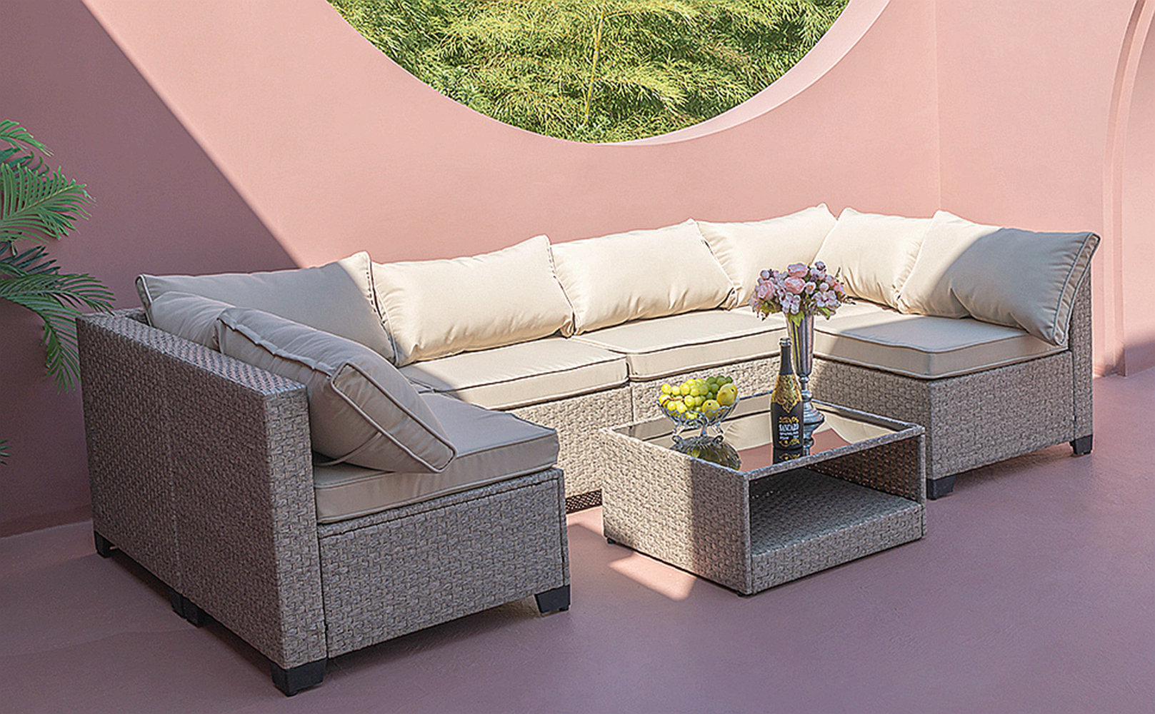 Latitude Run® 7-Piece Patio Furniture Set, All-Weather Boho Outdoor ...