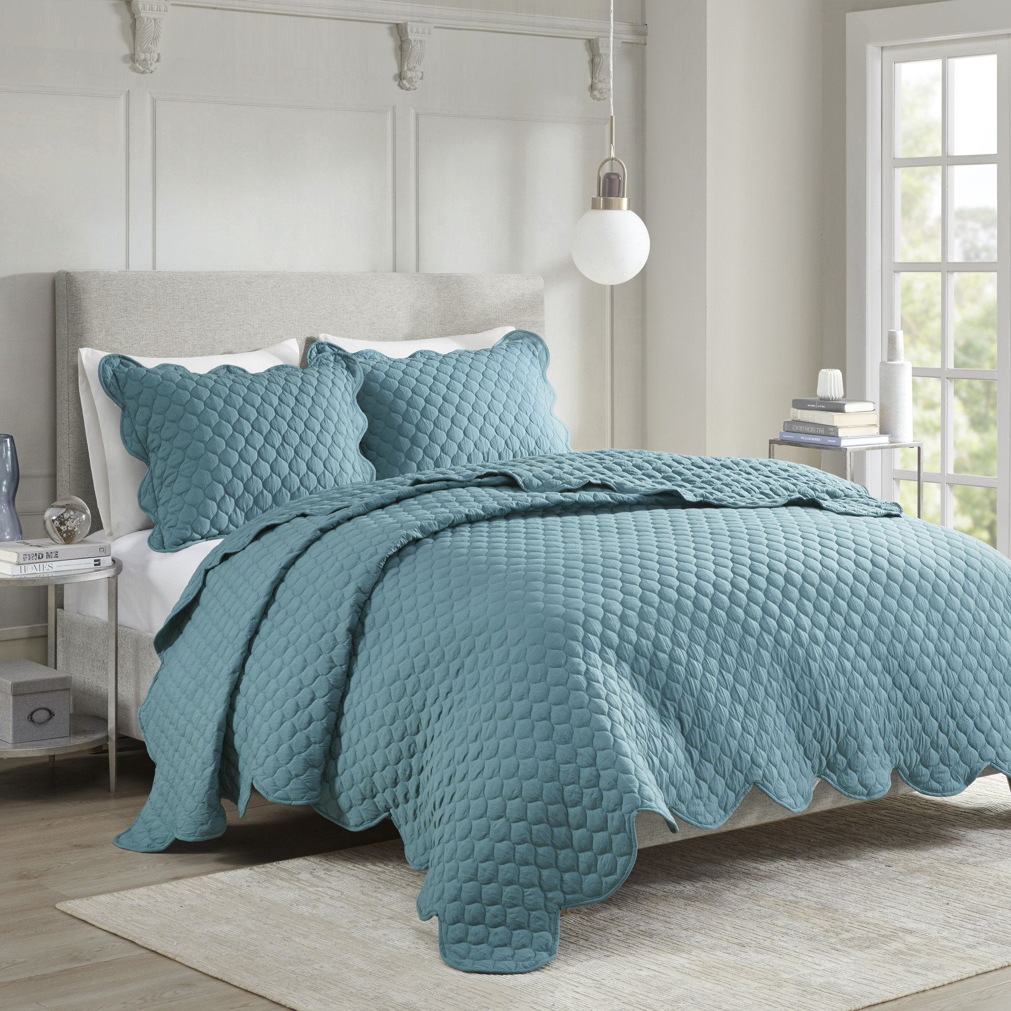 Madison Park Solid Color 3 Piece Scalloped Edge Crinkle Microfiber ...