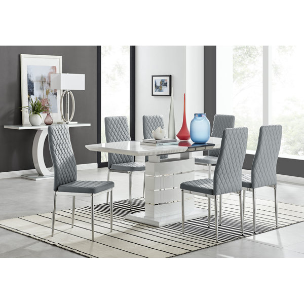 Canora Grey Eubanks 120Cm High Gloss Extending Dining Table And 6 White ...