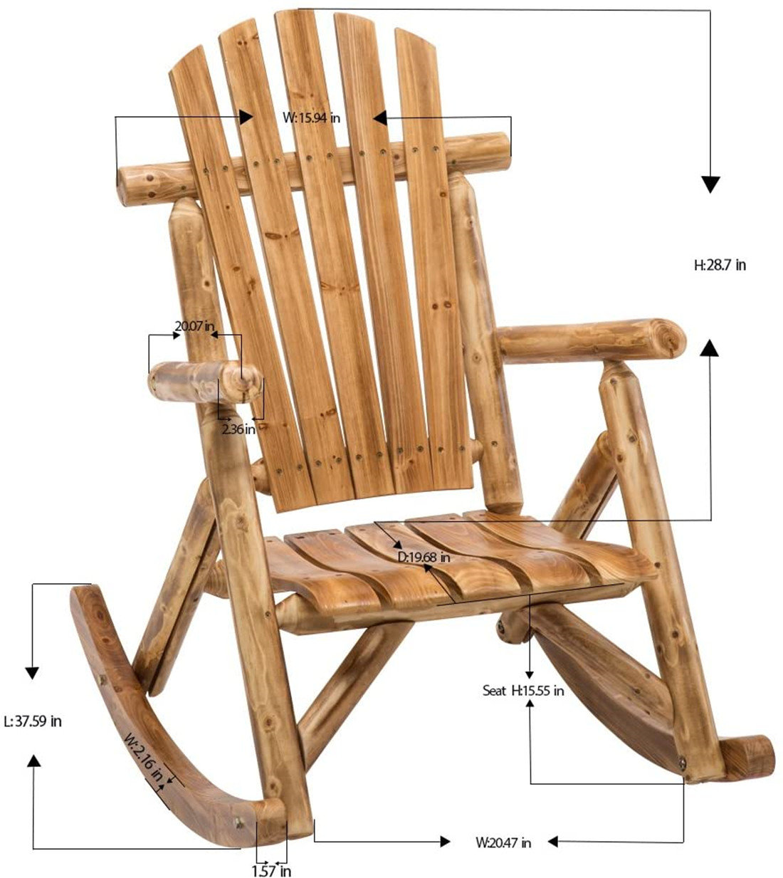 Loon Peak® Remigio Rustic Log Rocker Outdoor Wooden Rocking Chair for ...