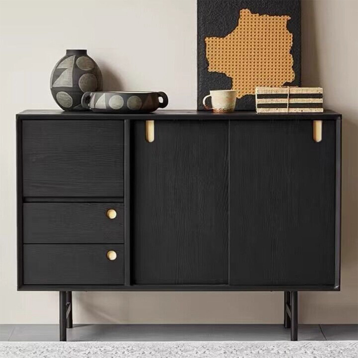 Corrigan Studio® Functional Sideboard, Sliding Doors & Double Drawers ...