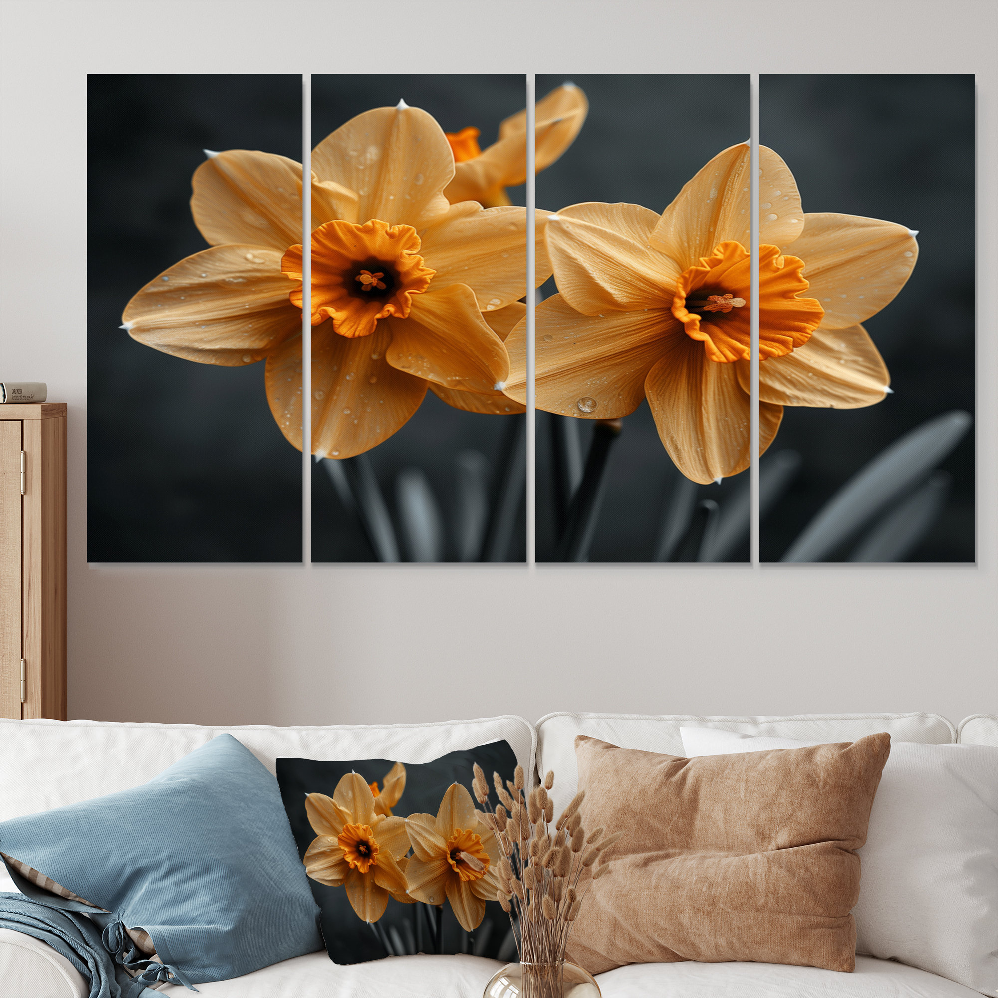 Ebern Designs Monochrome Yellow Grey Luminous Luxury Daffodils ...