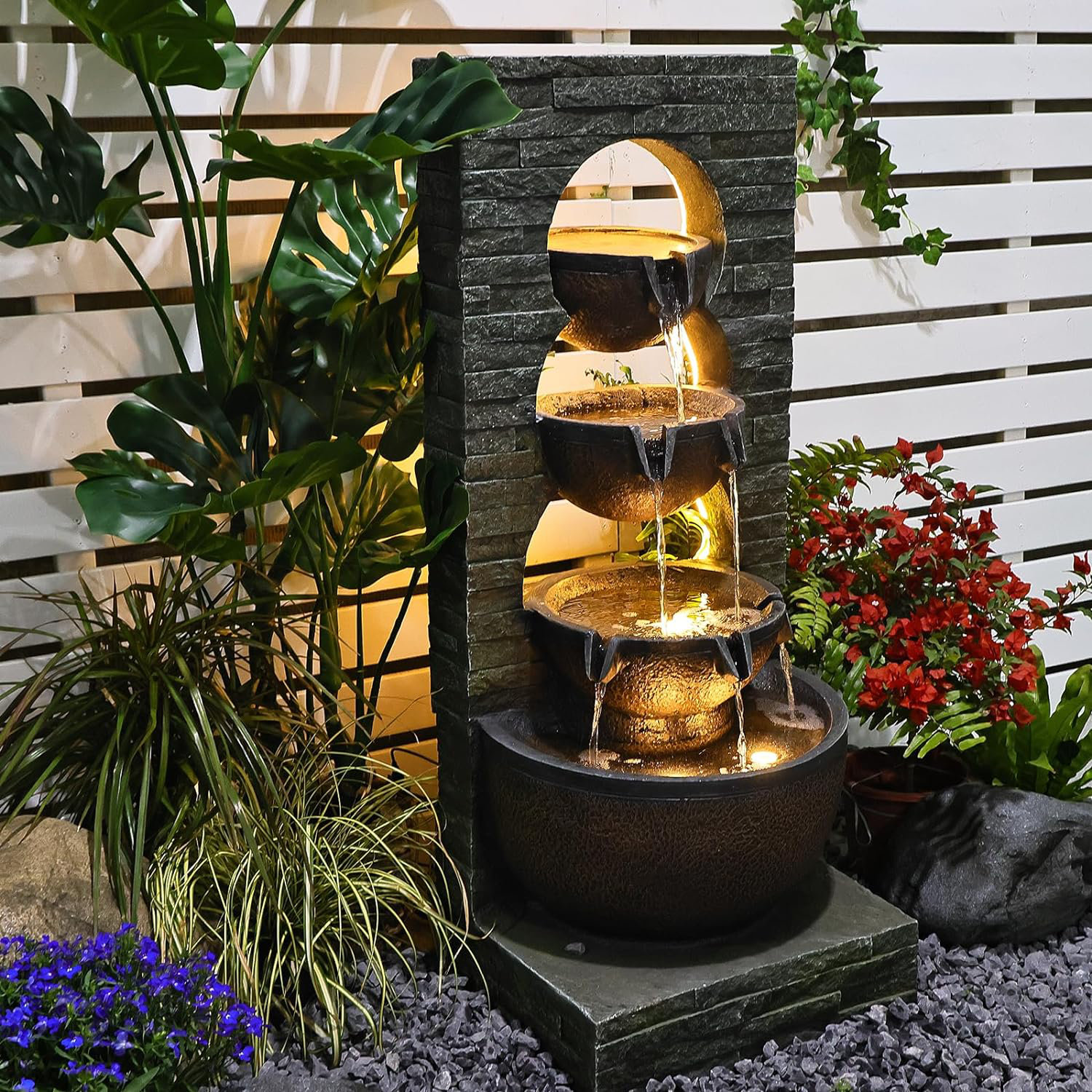 Latitude Run® Tiered Water Fountain Outdoor Garden Waterfall ...