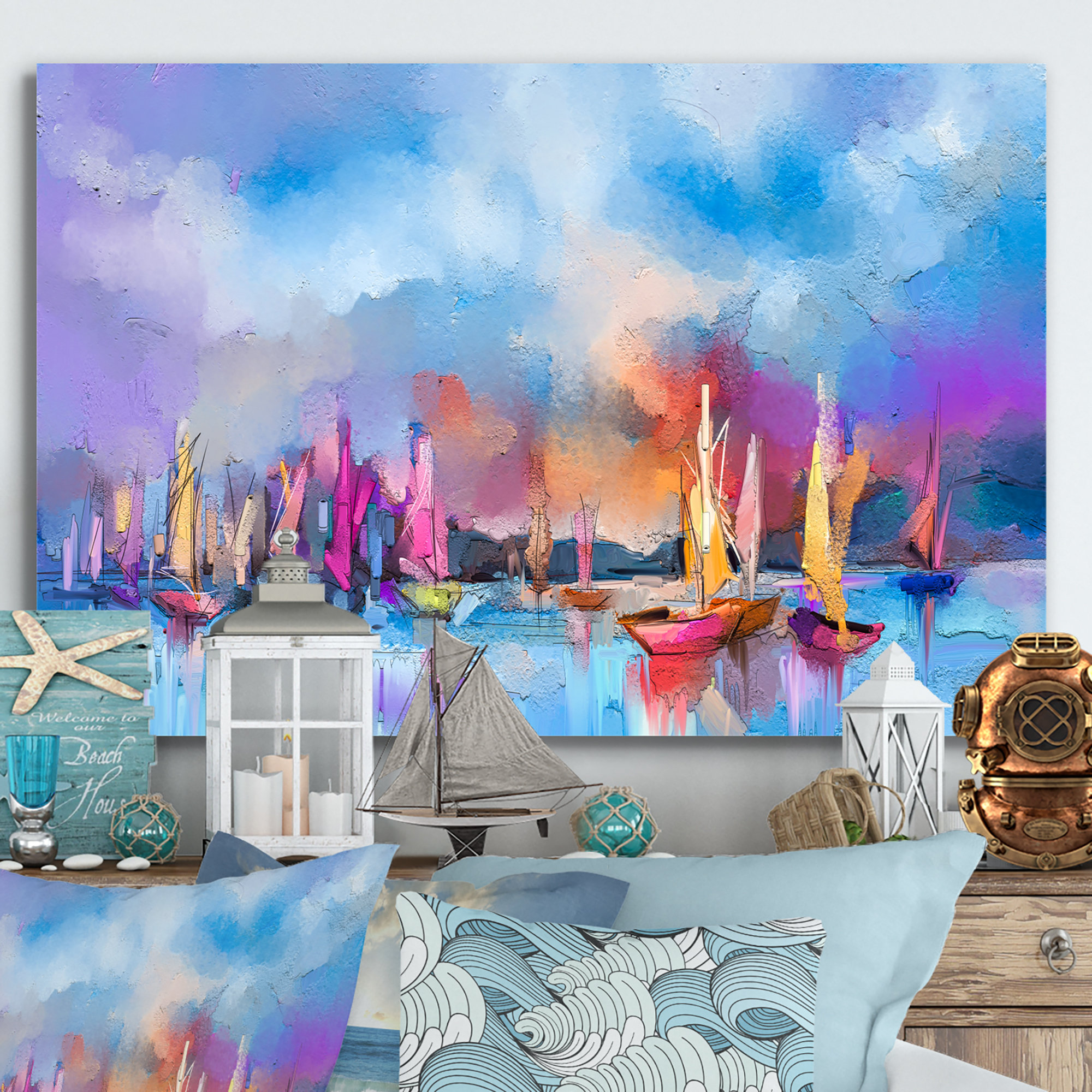 Breakwater Bay Abstract Colorful Seascape Vii II - Floater Frame Print ...