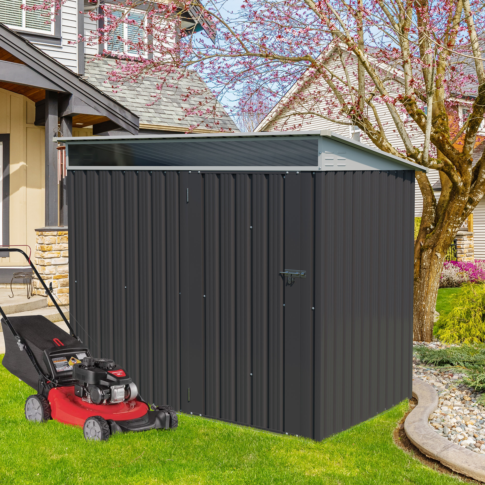 walsunny Waterproof Metal Storage Shed - Lockable Door & Side Window ...