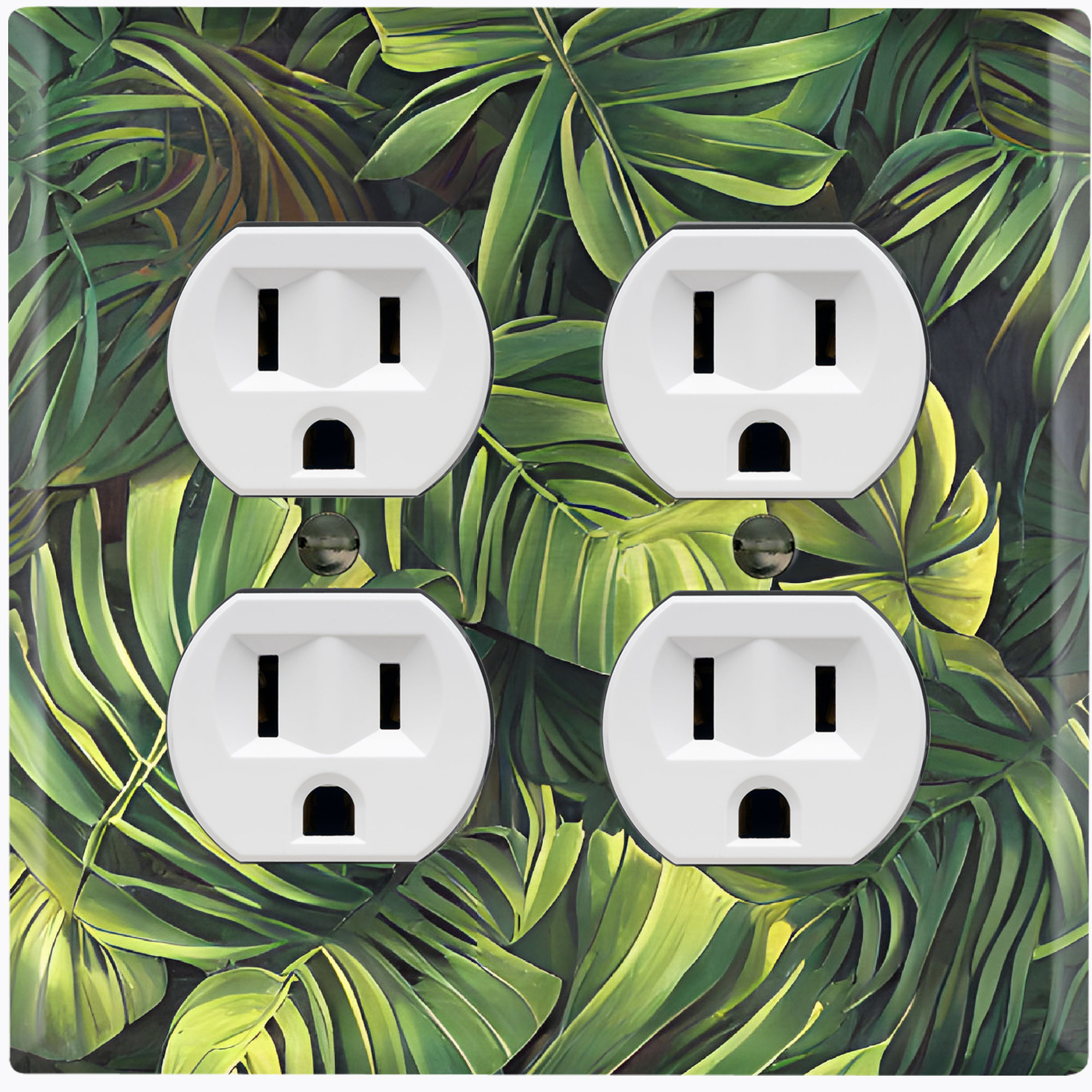 WorldAcc Green Jungle Plant Leaves Nature Themed 2 - Gang Duplex Outlet ...