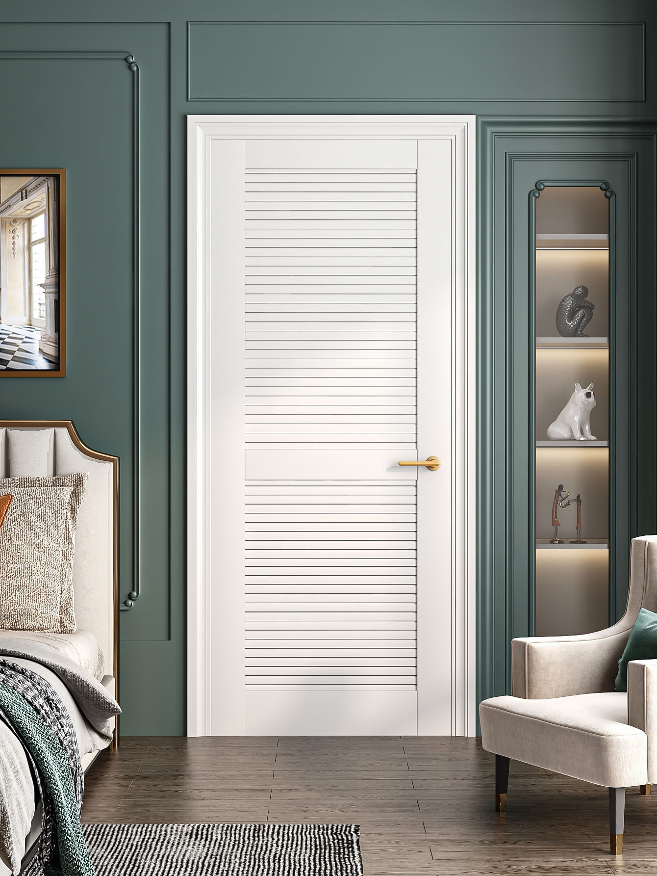 JANUS 80''H 2 Panel Full Louver Plantation Interior Door Slab Wood Primed Shaker Solid Core ...