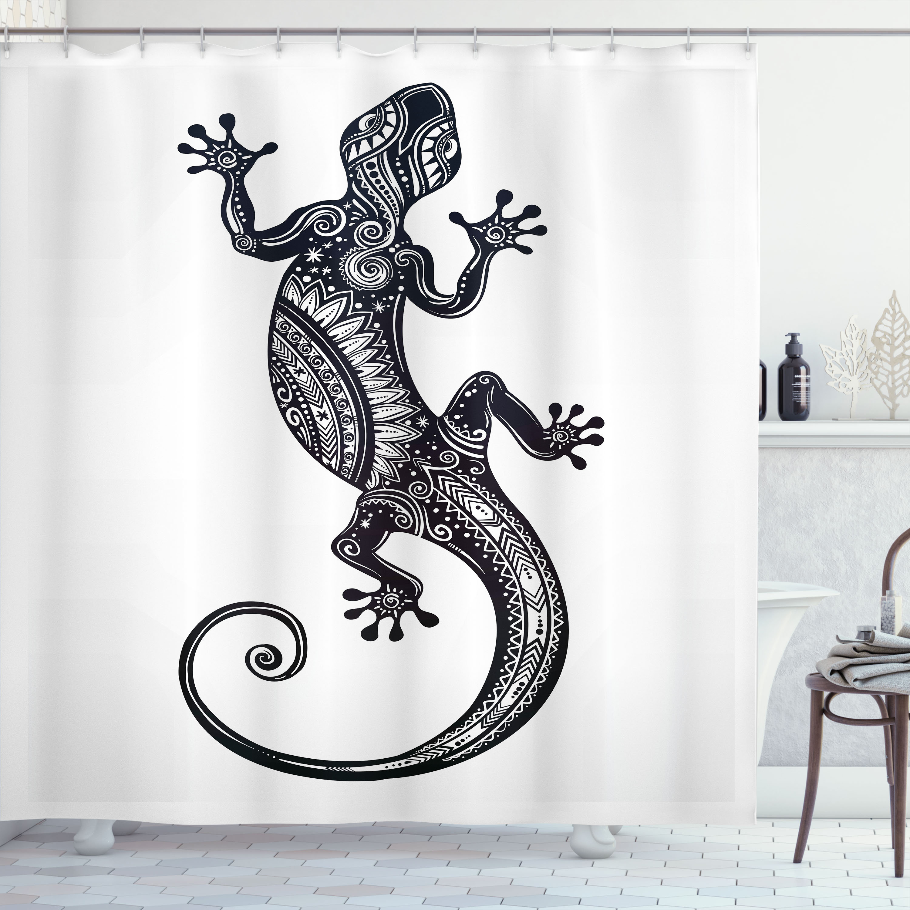 Dakota Fields Gecko Shower Curtain Flower Chevron Lizards Pale Grey ...