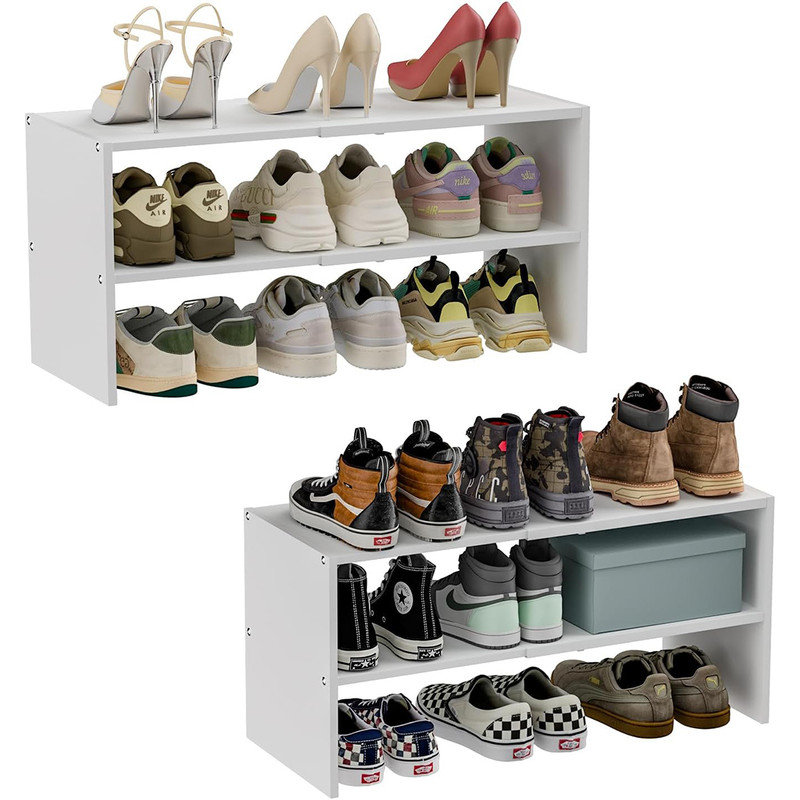 Latitude Run® 2 Pack White Shoe Rack for Closet, 2-Tier Expandable ...
