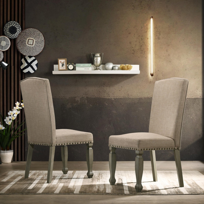 Canora Grey Upholstered Nailhead Dining Chair Set of 2 | Wayfair