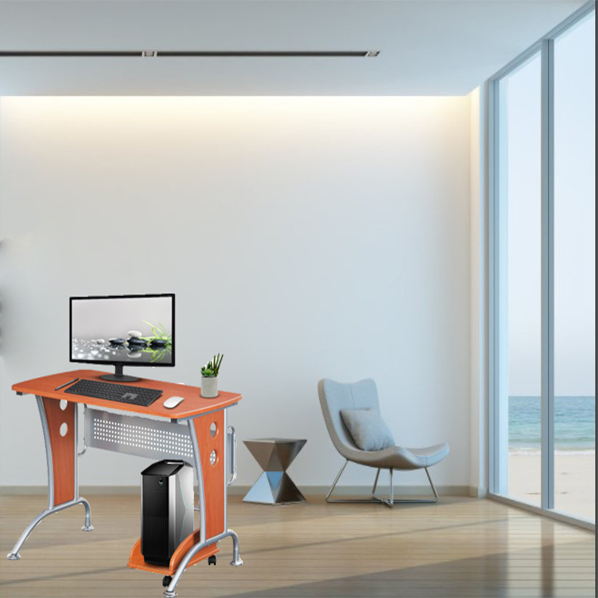 Inbox Zero Dark Honey Modern Computer Desk With Mobile Cpu Box And ...