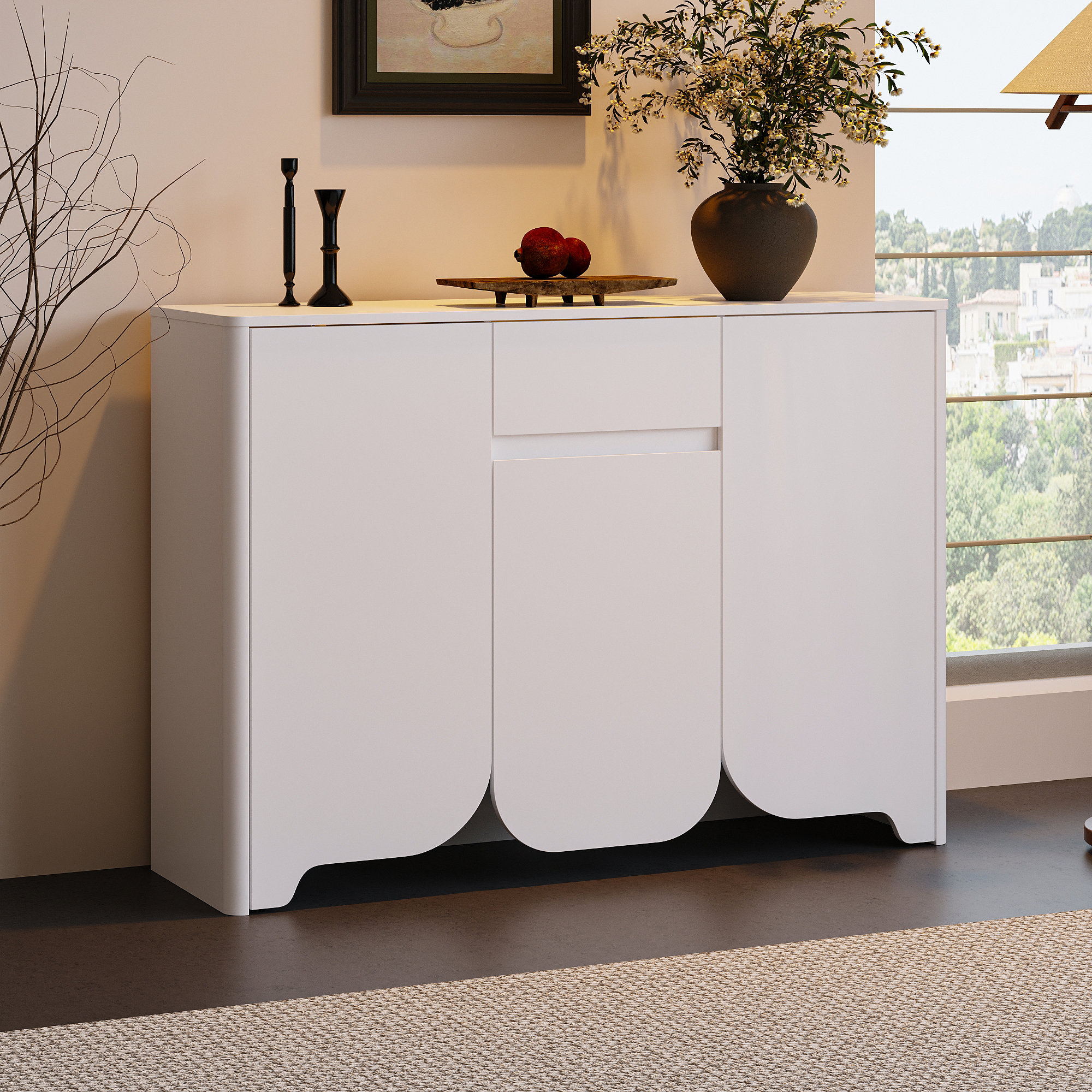 Ebern Designs 47.2'' W Elegant Sideboard With Drawer And Curved Shape ...