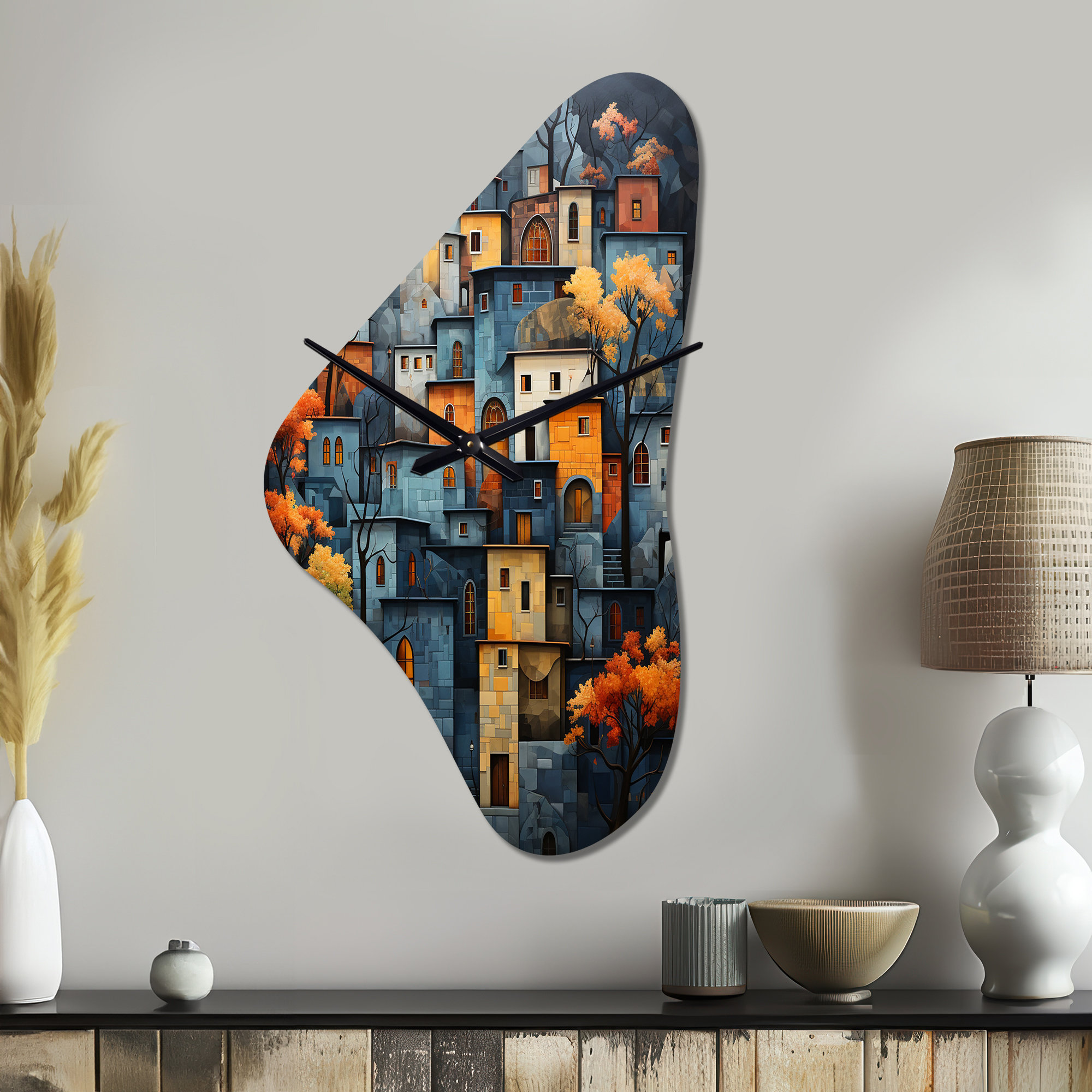 Design Art Cityscape Exquisite Blue II - Boomerang Shape City Buildings ...