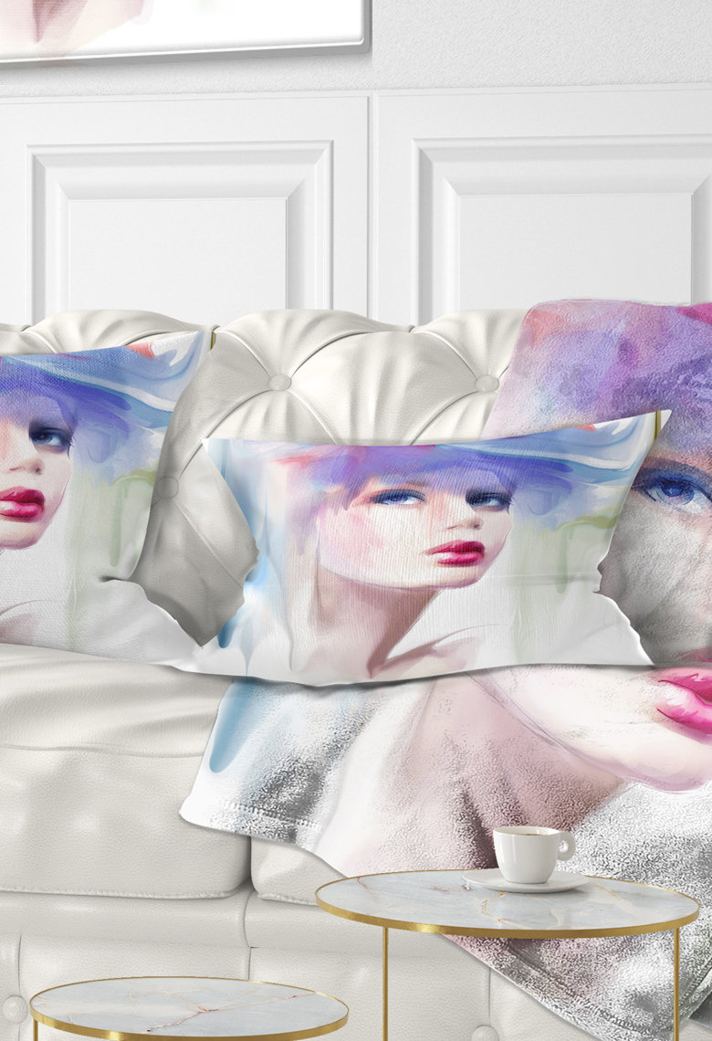 Design Art Portrait of Beautiful Girl - Street Art Printed Throw Pillow ...