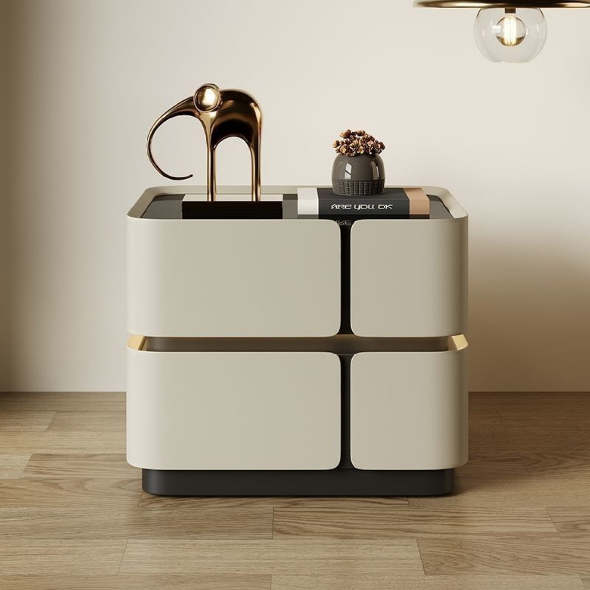 Latitude Run® 19.7-inch modern Italian light luxury double drawer solid wood bedside table ...