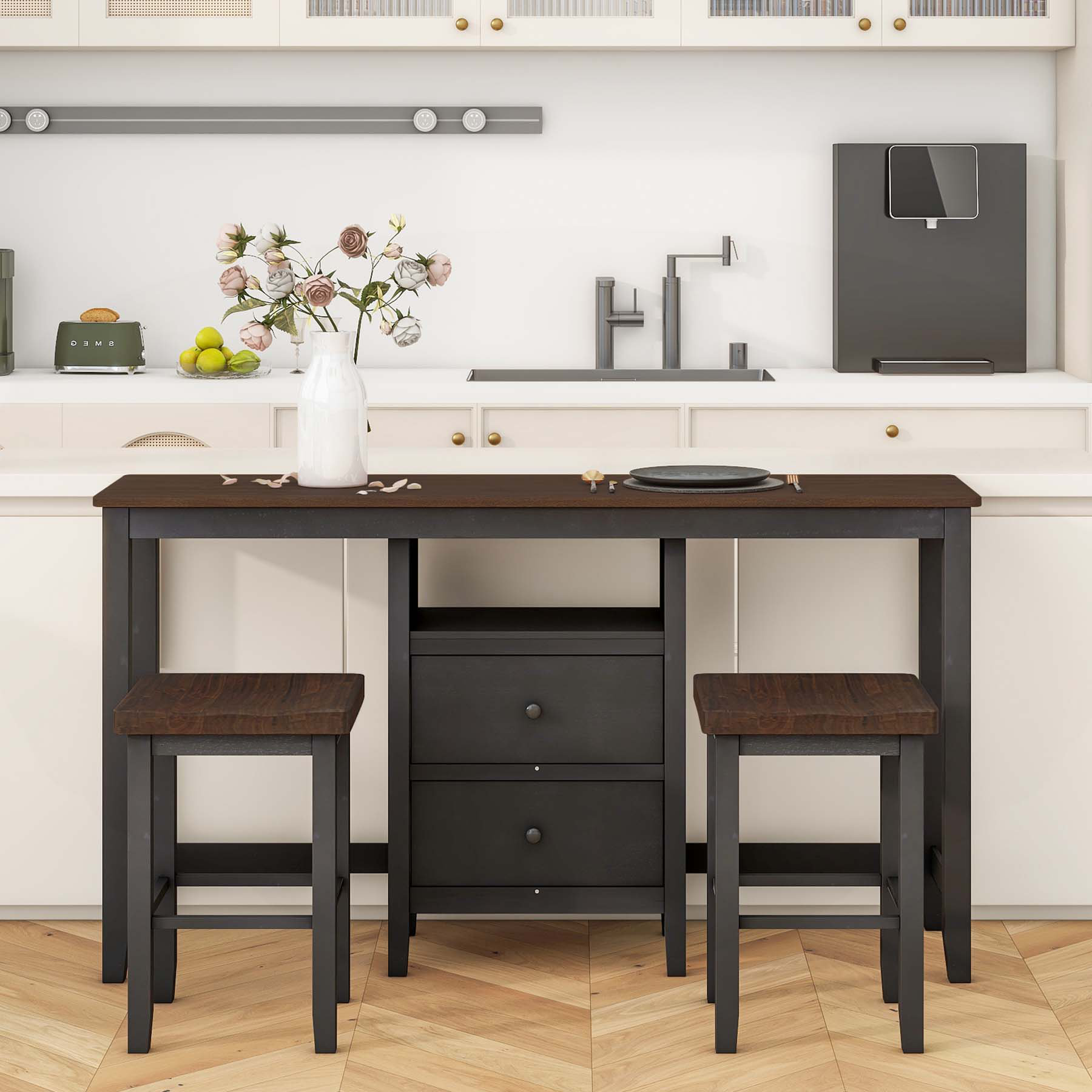 Winston Porter Charming Rustic Counter Height Dining Set with Storage ...