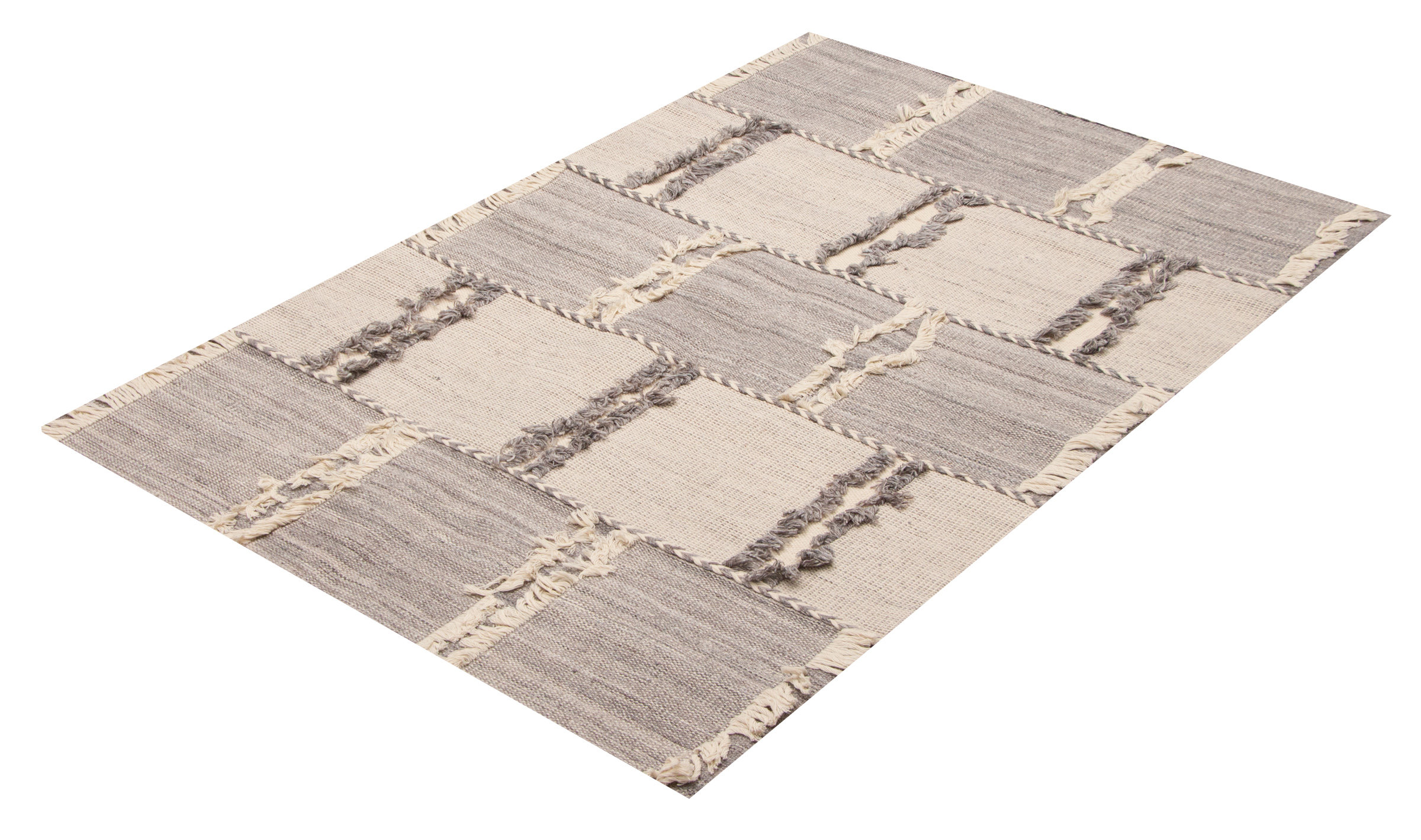 Foundry Select Tapis géométrique en laine tissé à plat à la main à motif rectangulaire gris ...