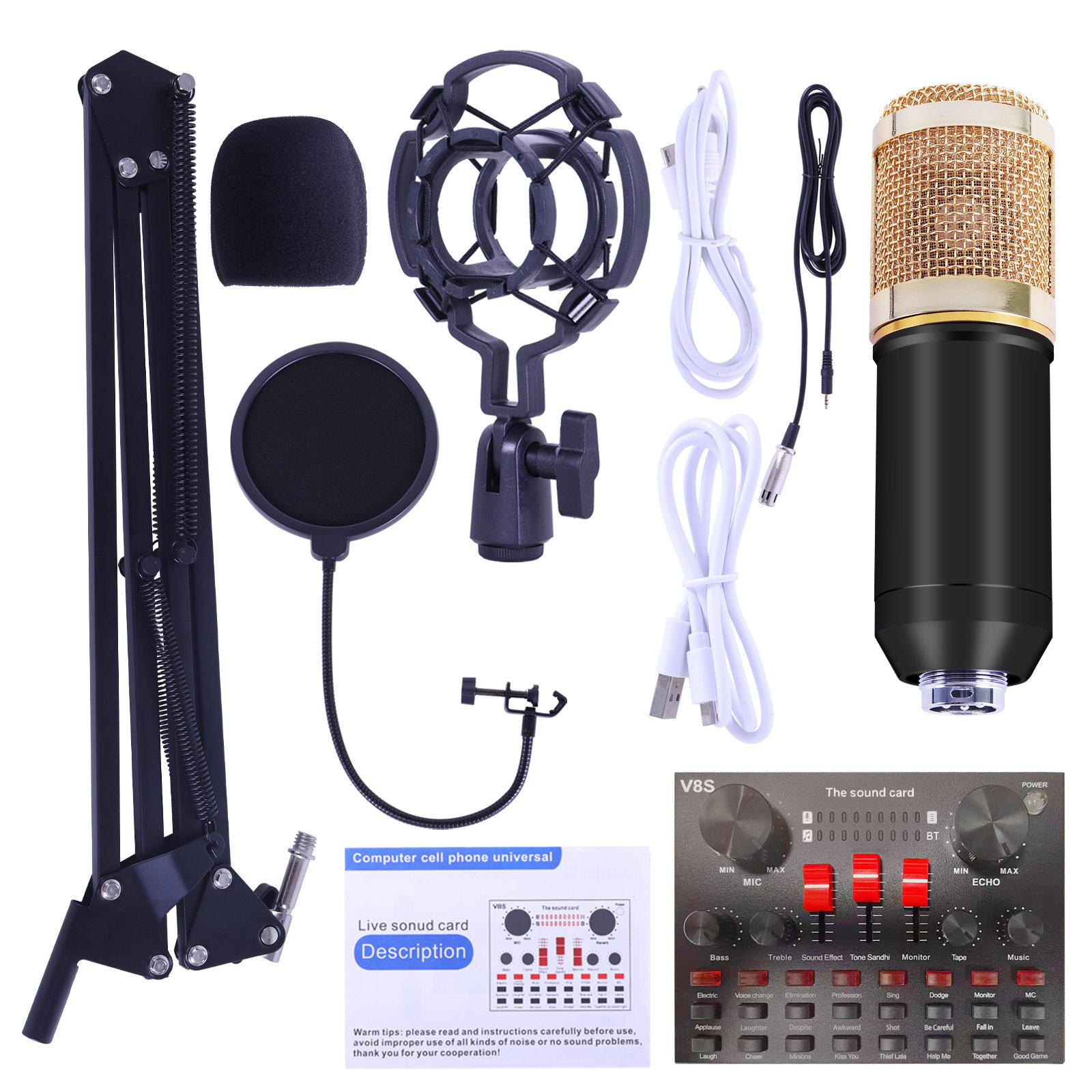BAOKALER BM-800 Condenser Microphone Kit Studio Pop Filter Boom Scissor ...