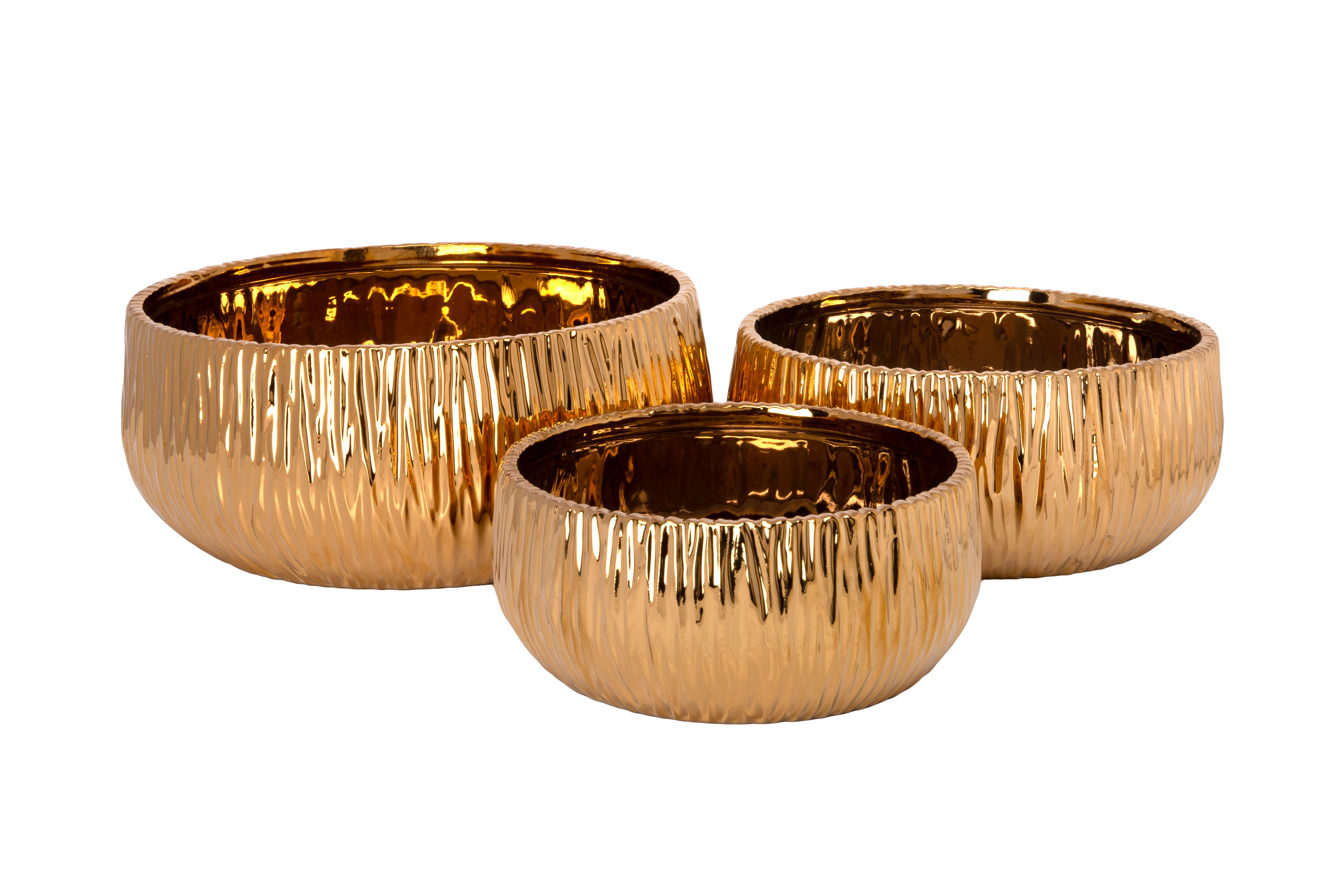 Mercer41 Ceramic Round Pot Set Of Three Gloss Finish Gold | Wayfair