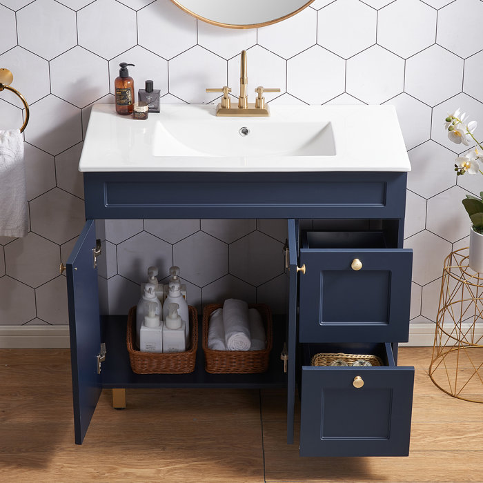 Ebern Designs Latay 36" Modern Blue Free-standing Single Bathroom ...