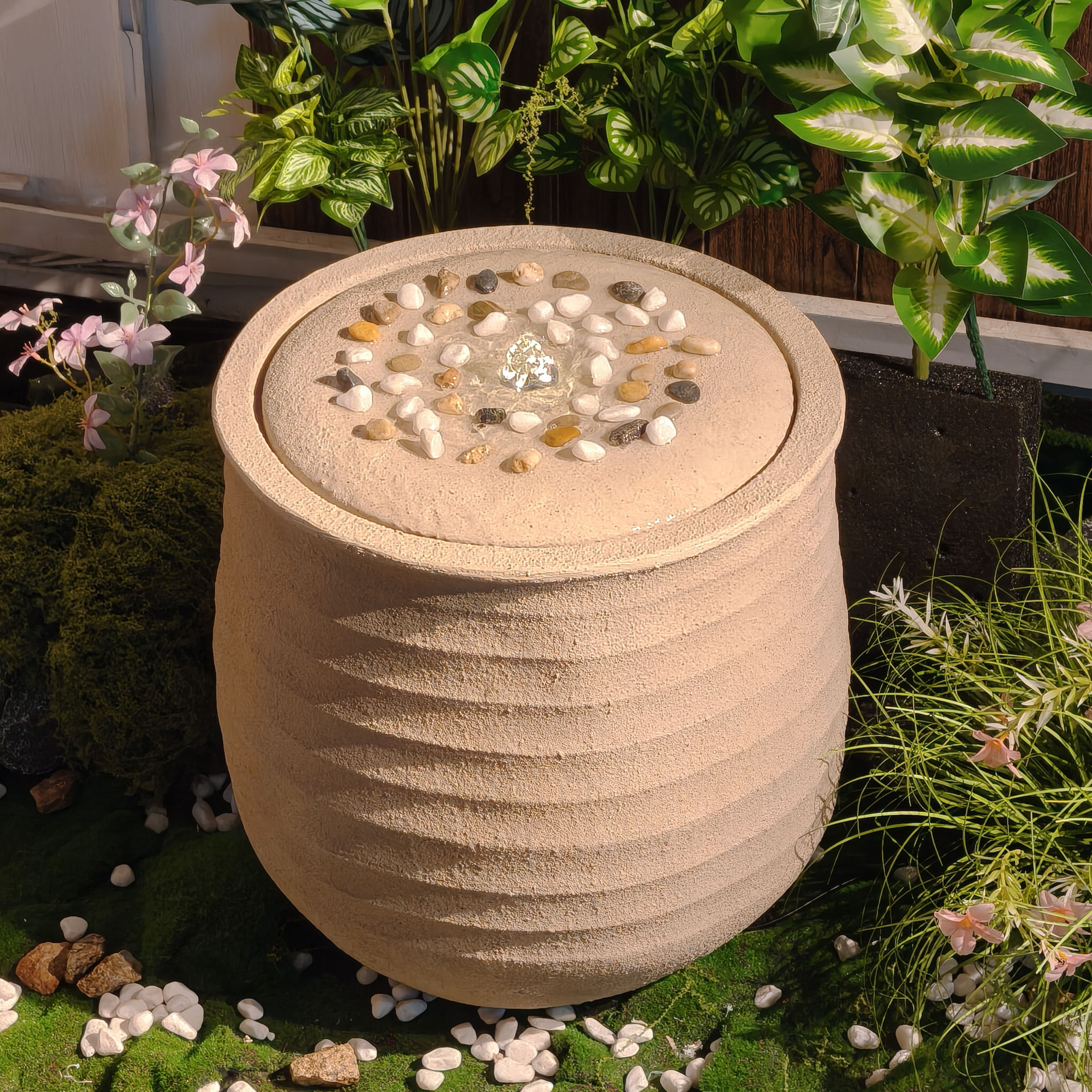 Foundry Select Stone - Textured Pot Water Fountain With Led – Zen Yard ...