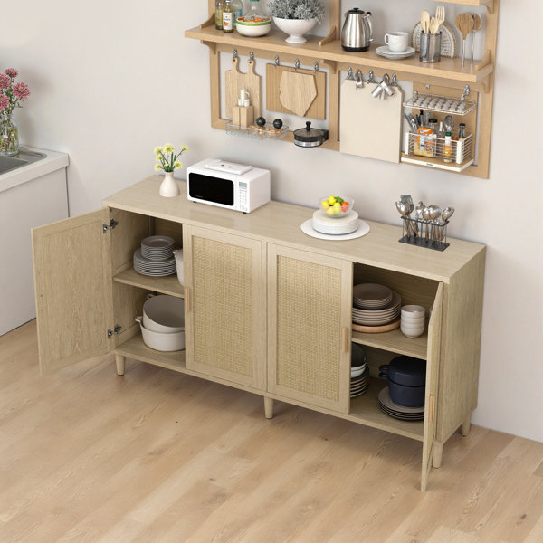 Dakota Fields 70" Rattan Buffet Cabinet With Storage, 4-Door Sideboard ...