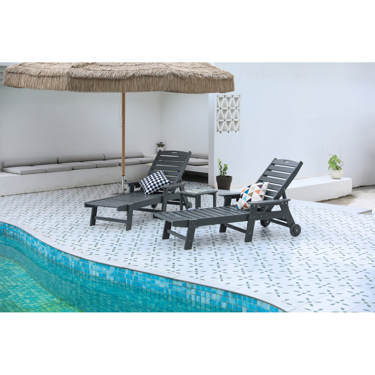 Union Rustic Lounge Chair With Side Table,3-Piece Oversized Chaise ...