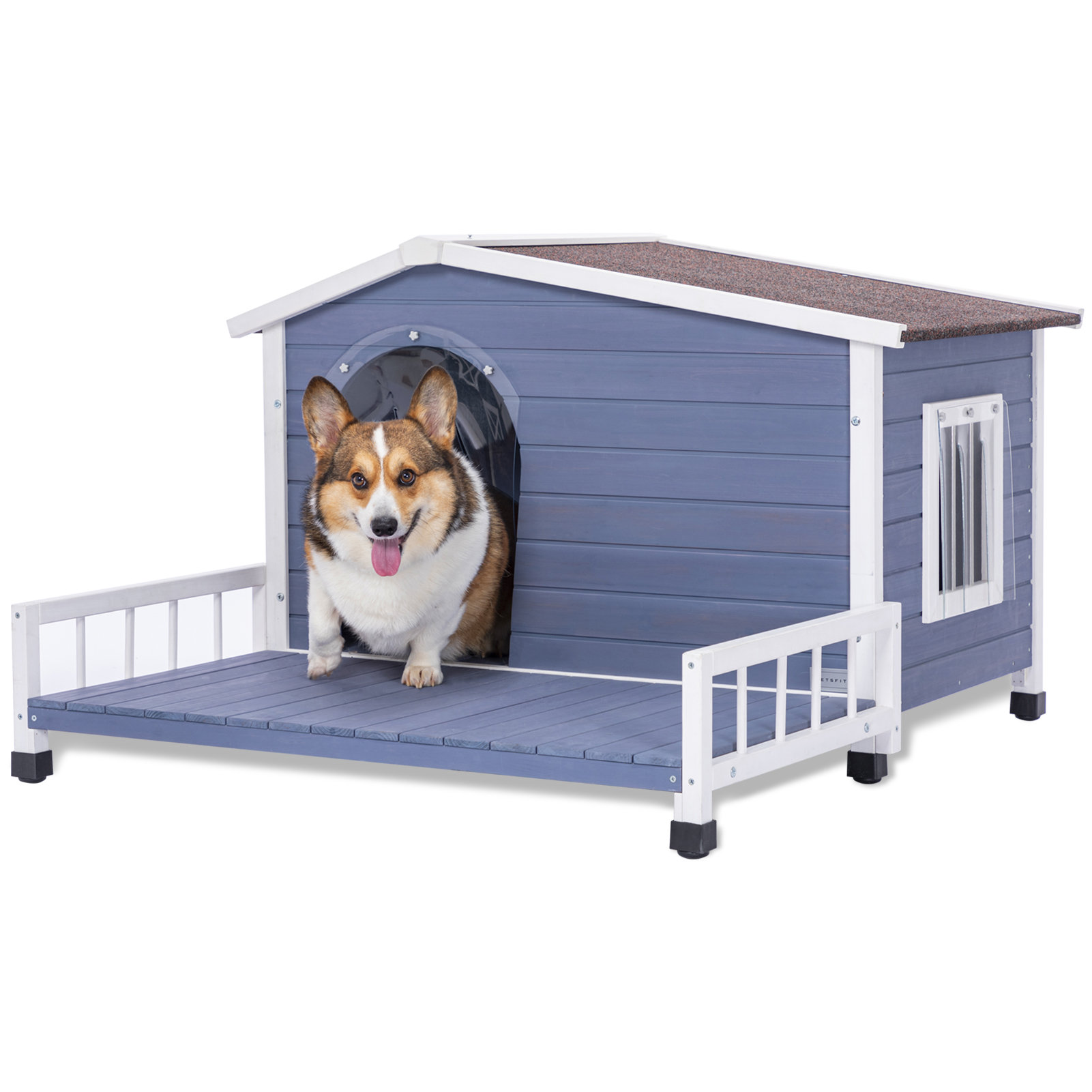 Tucker Murphy Pet™ Large Wooden Dog House Indoor Outdoor With Terrace ...