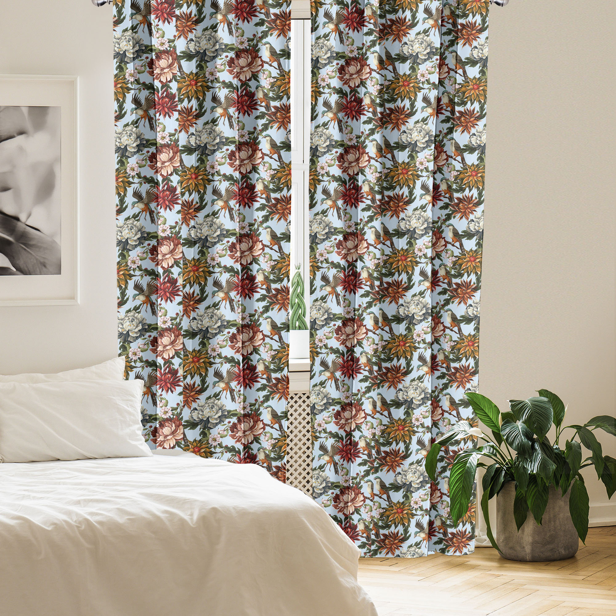 East Urban Home Botanical Curtains Bird Print Spring Flowers Pair of ...