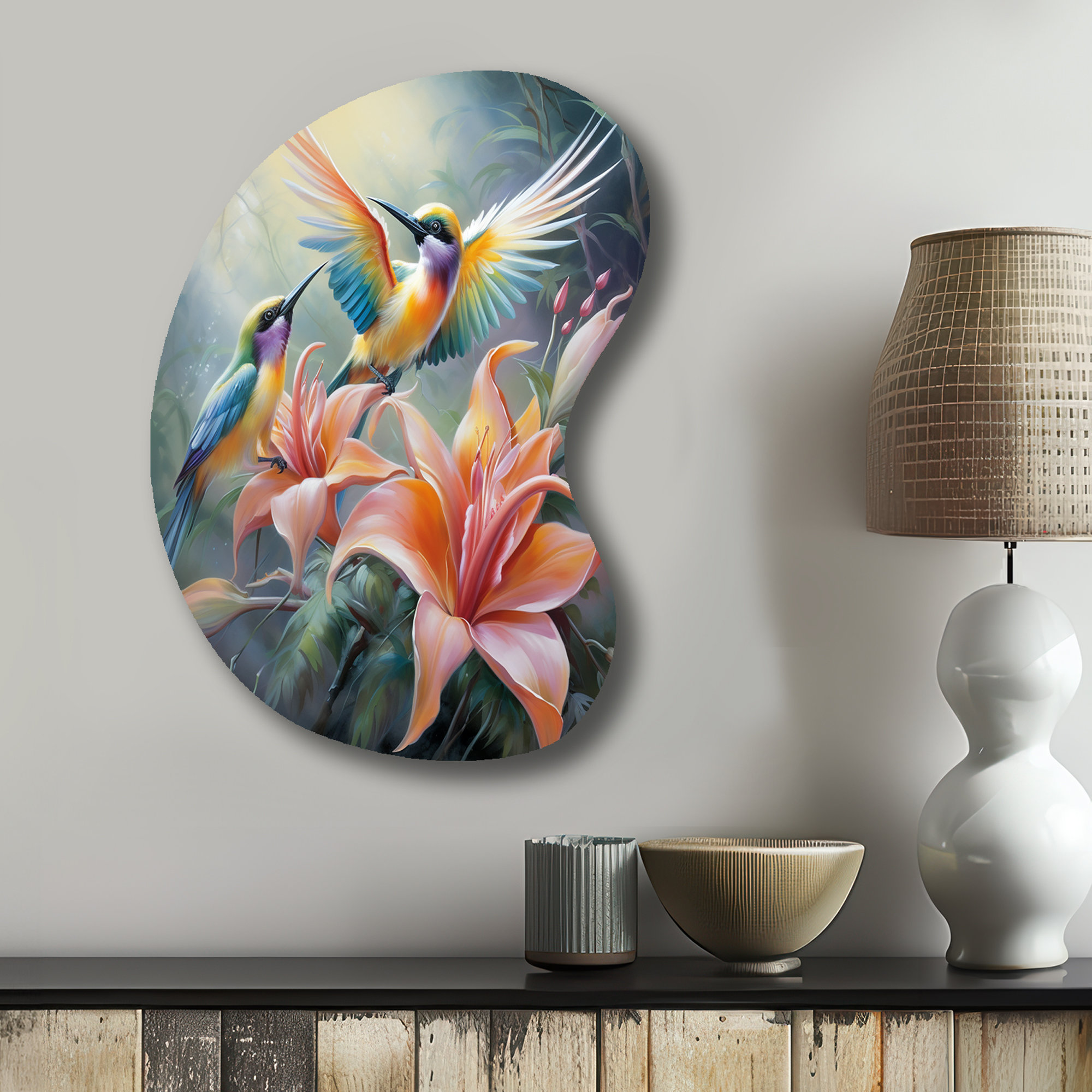 Design Art Tropical Flowers with Beautiful Bird - Asymmetrical Birds Of ...