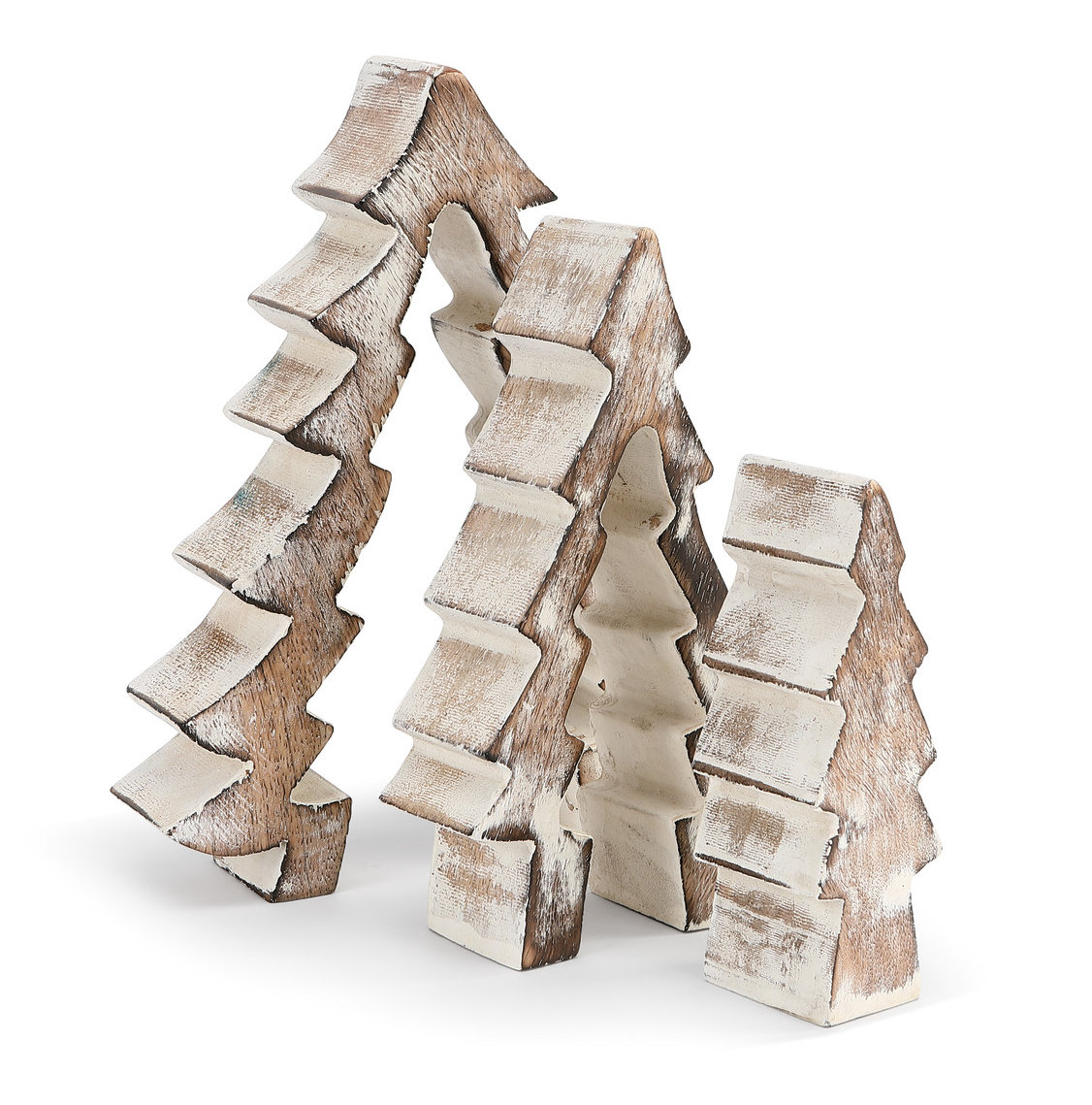 The Holiday Aisle® Whitewashed Wood Nesting Trees - Set Of 3 & Reviews ...