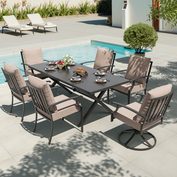 Red Barrel Studio® 7-Piece Outdoor Metal Dining Set With X-Leg Table, 4 ...