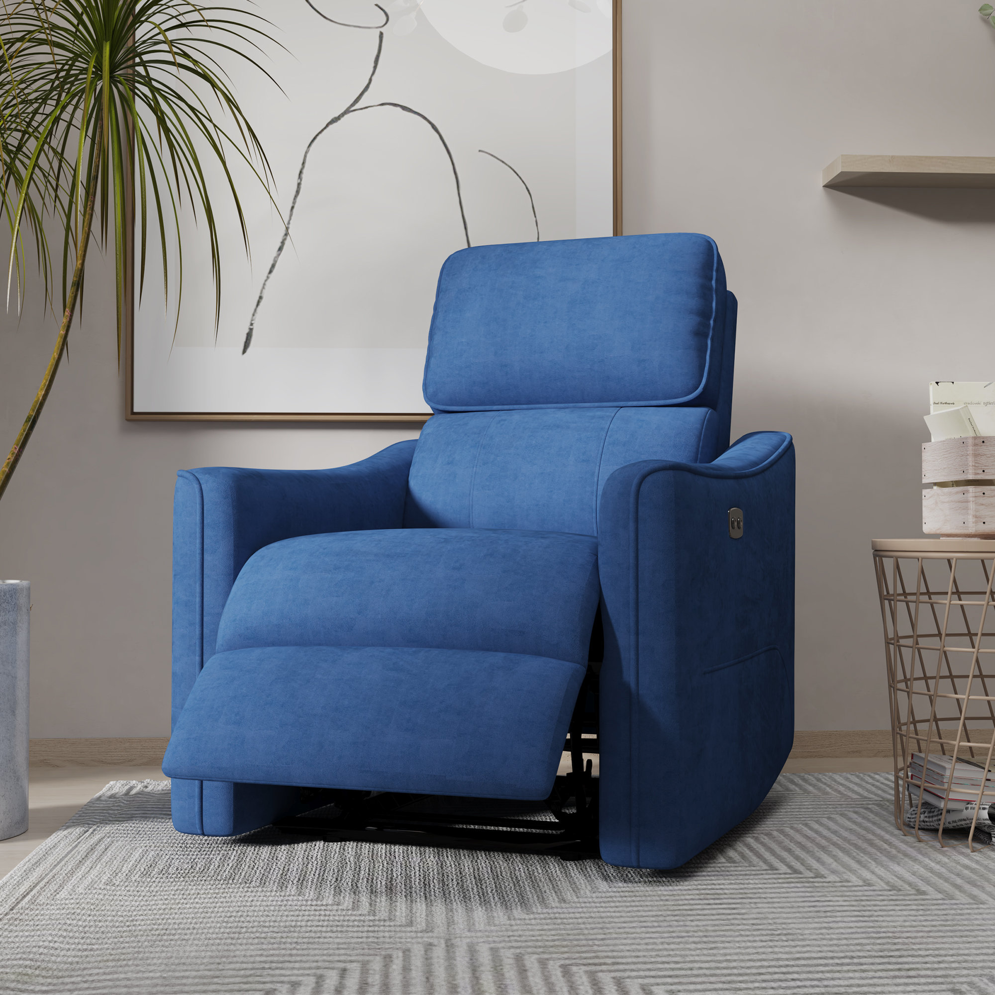 Lark Manor™ Dark Blue Cotton and linen Wide Modern and Overstuffed Soft ...