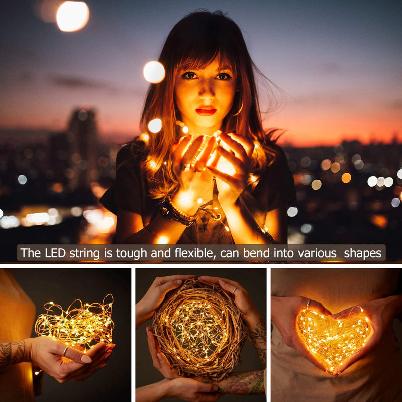 The Holiday Aisle® Leanora 33' Outdoor LED Battery Powered Fairy String ...