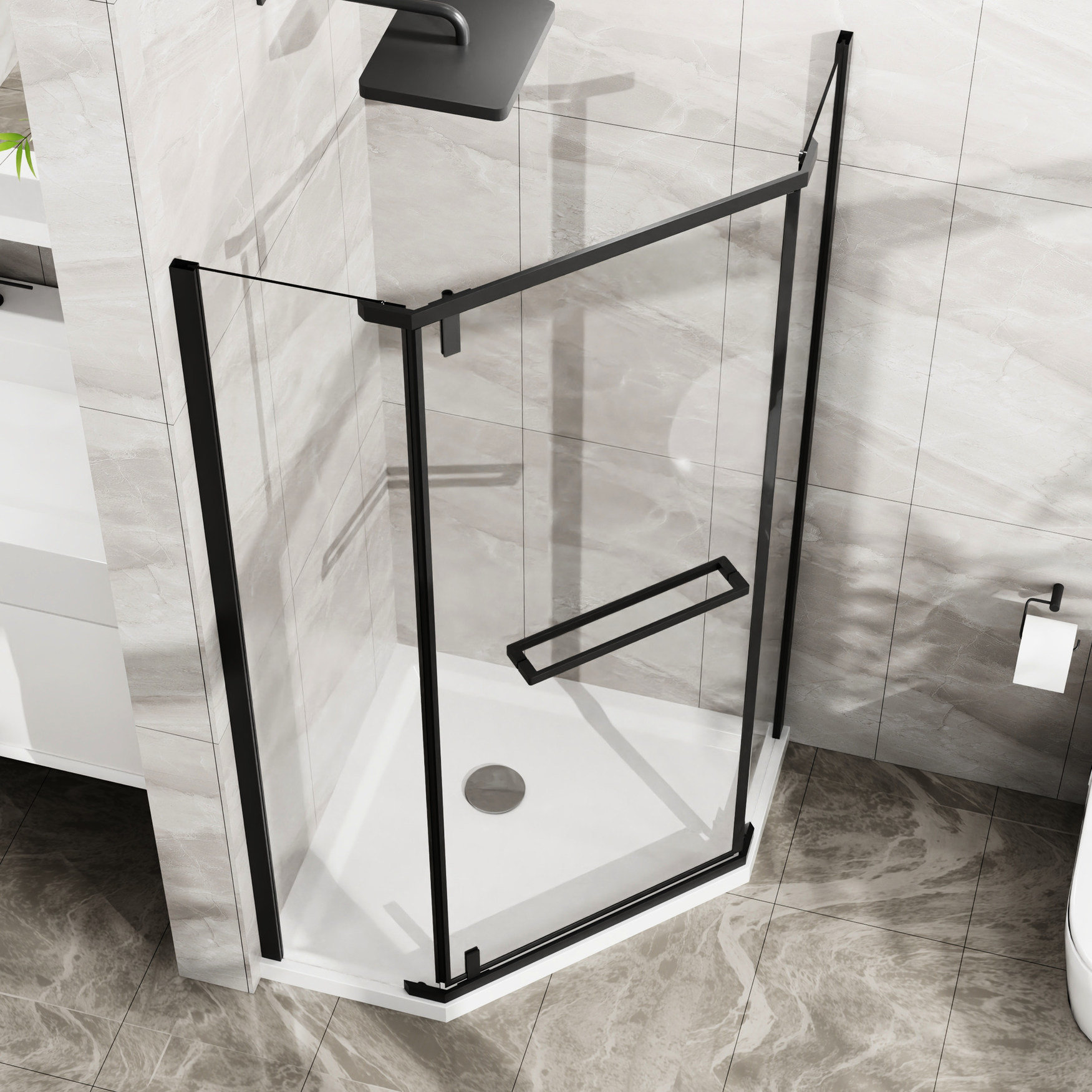 CaneCreations angle Shower - 36 In.d, Clear Tempered Glass, 304 ...