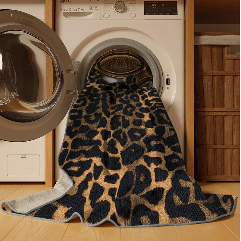 Everly Quinn Washable Black African Leopard Big Cats Area Rug | Wayfair