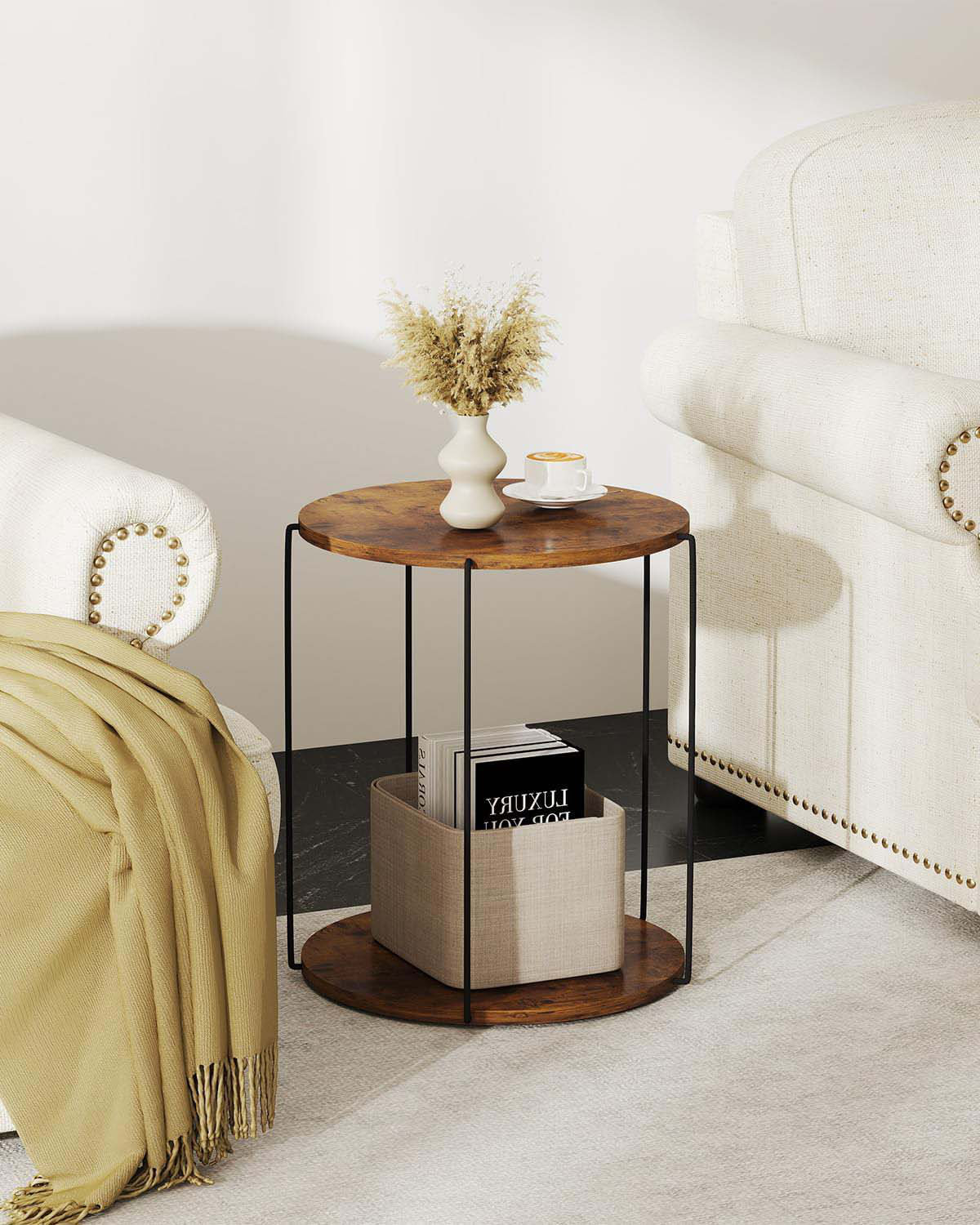 17 Stories Round Side Table, Small Circle End Table, Modern Nightstand ...