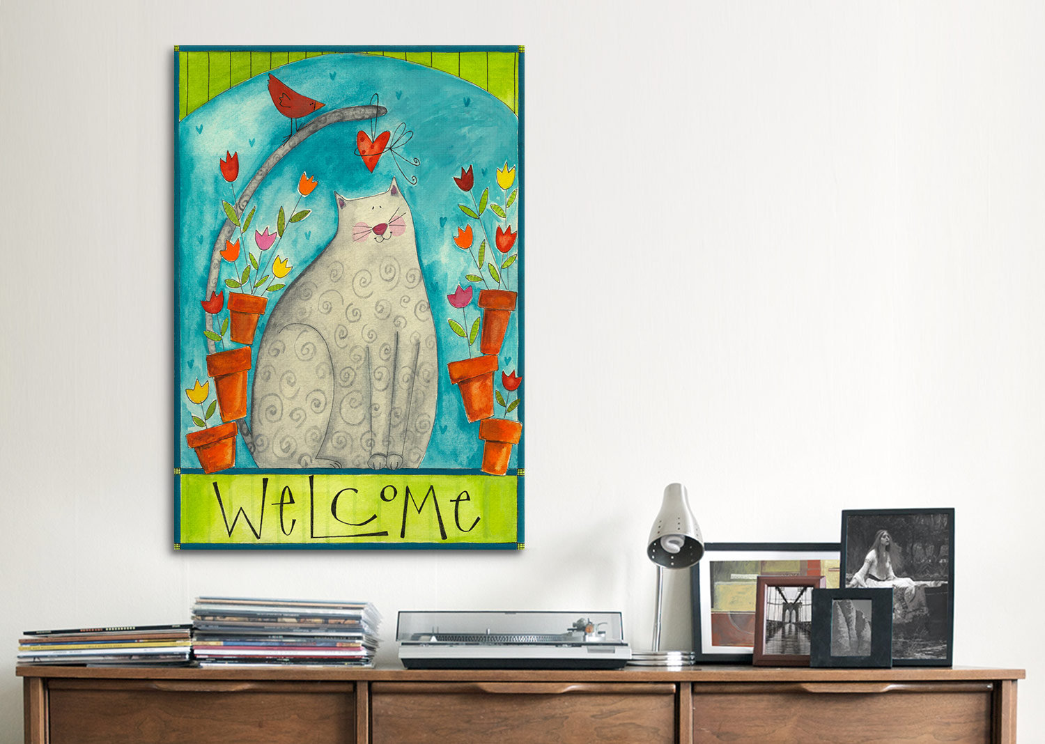 iCanvas 'Kitty Welcome' by Pat Yuille Painting Print on Canvas | Wayfair