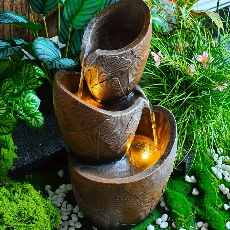 Red Barrel Studio® Vintage Stacked Pot Water Feature – Soothing Home ...