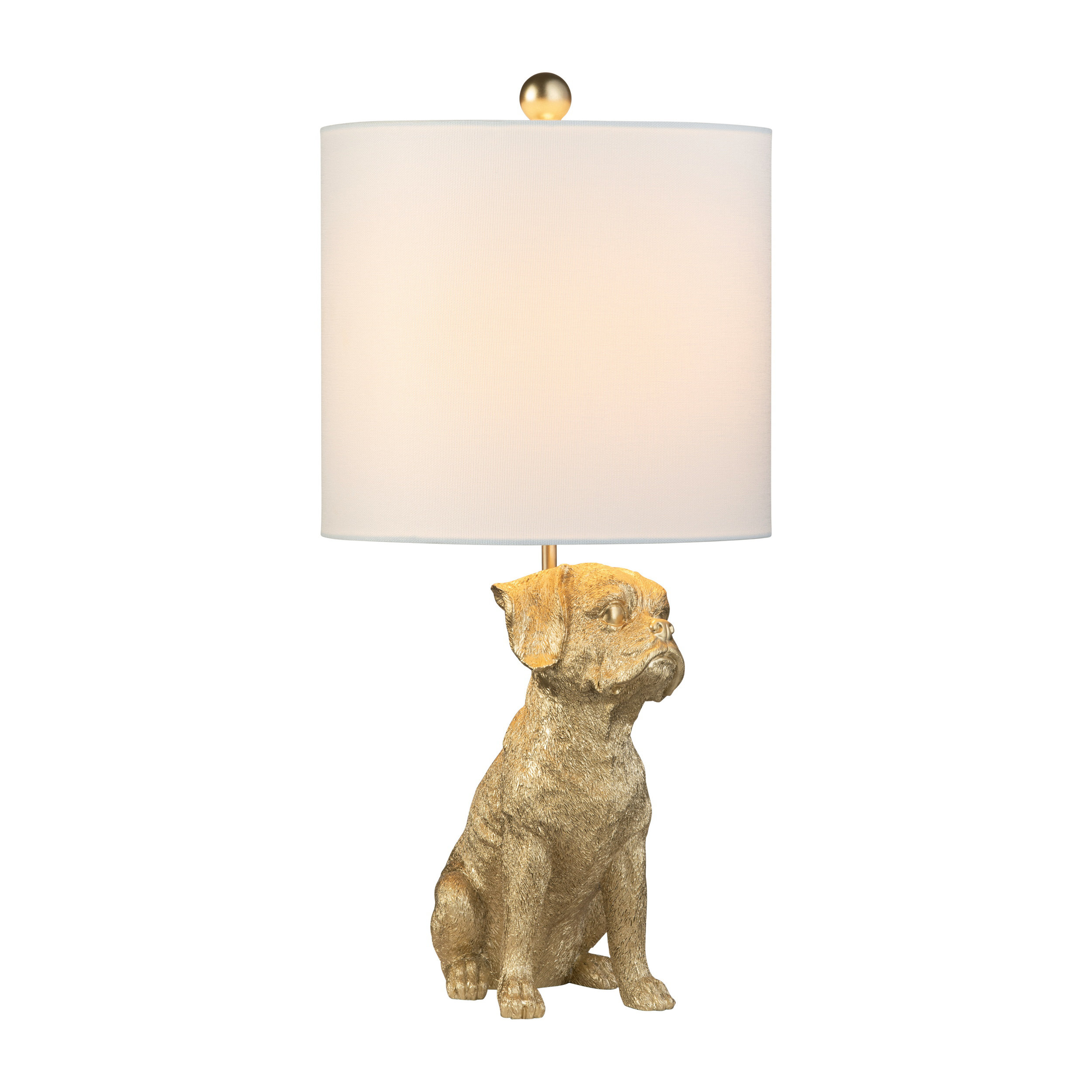 Dakota Fields Gold Resin Boxer Dog Table Lamp With Linen Shade ...