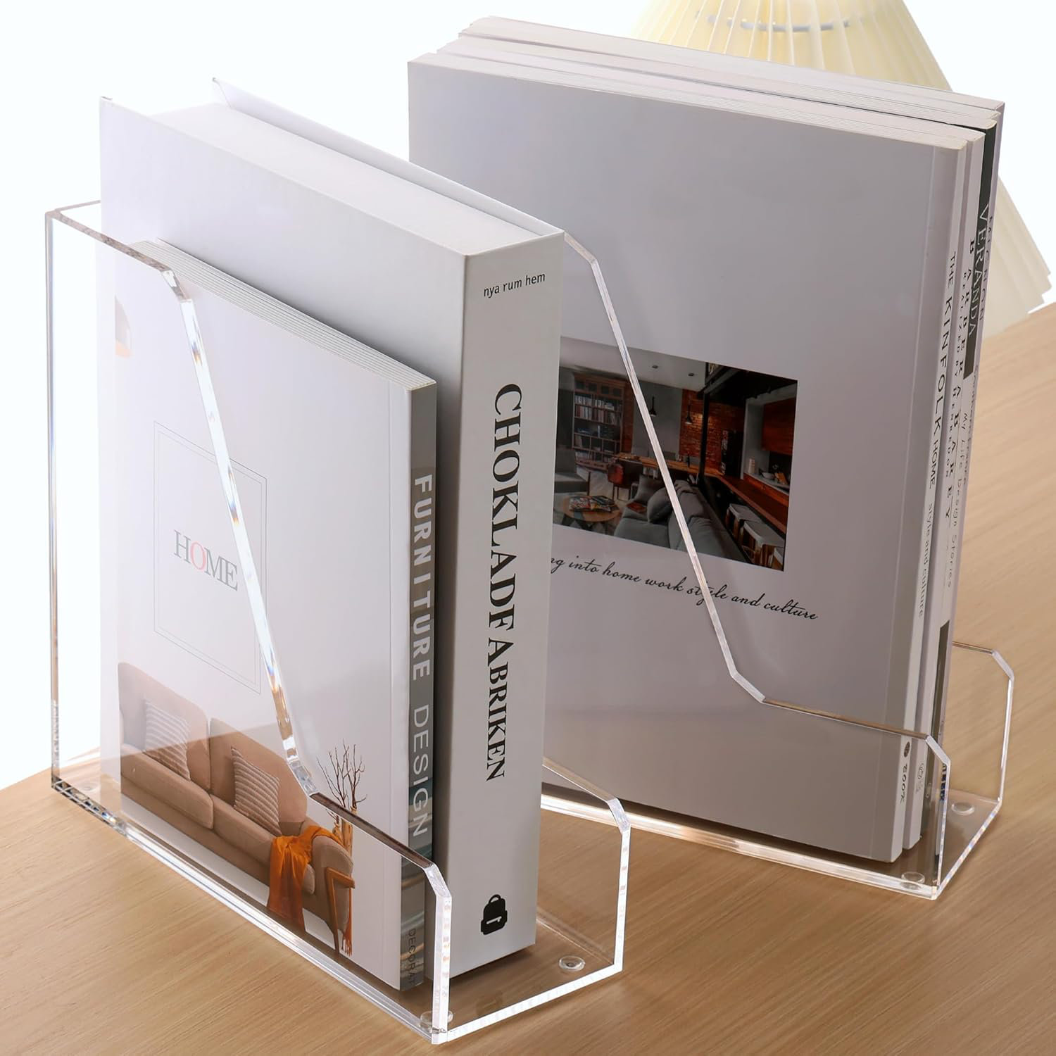 TIFONE 2-Pack Clear Acrylic Vertical Magazine Rack, Desk Organizer for ...