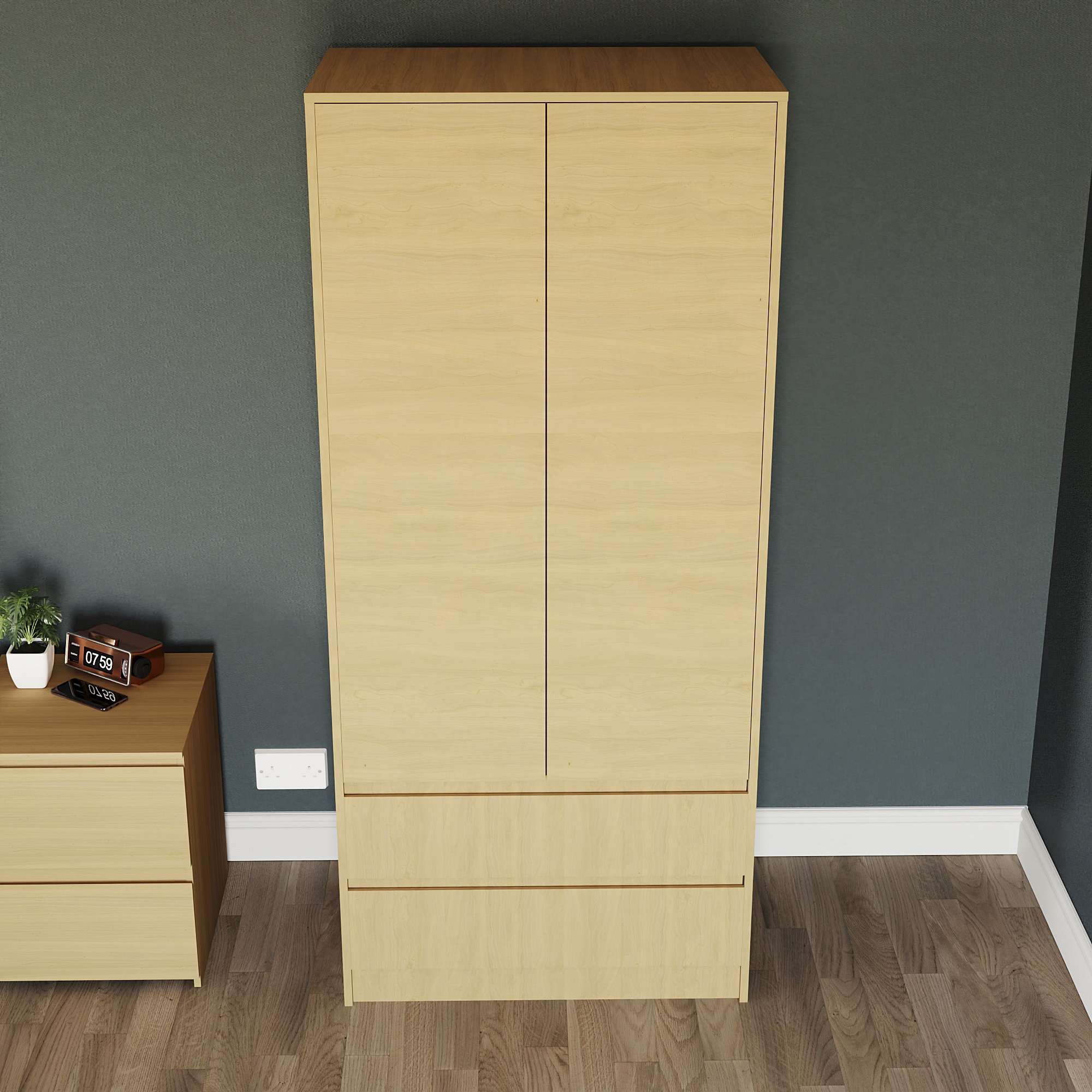17 Stories Cunha 2 Door MDF & Particleboard Wardrobe | Wayfair.co.uk