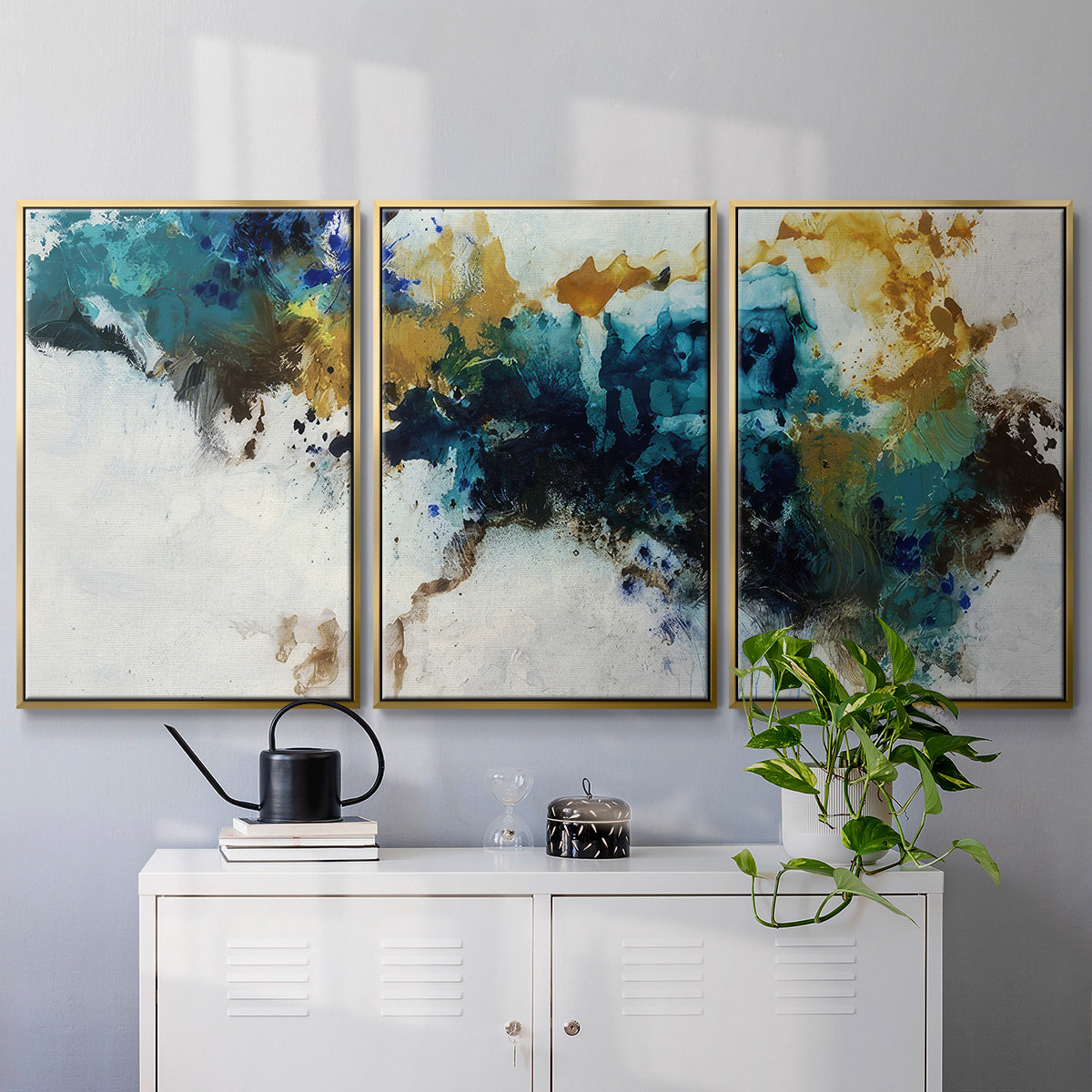 Wrought Studio™ Teal Splat - Multi Piece Framed Canvas | Wayfair