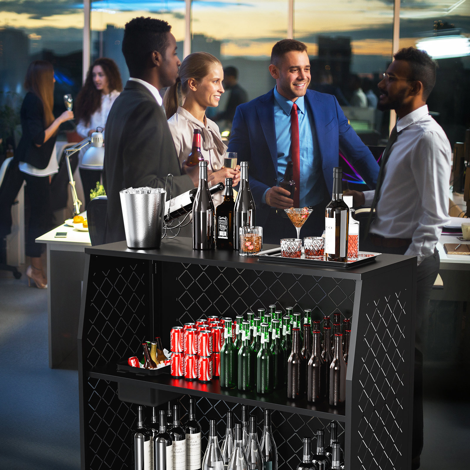 Latitude Run® Black Metal Rectangular Outdoor Bar Table With Ice Box ...