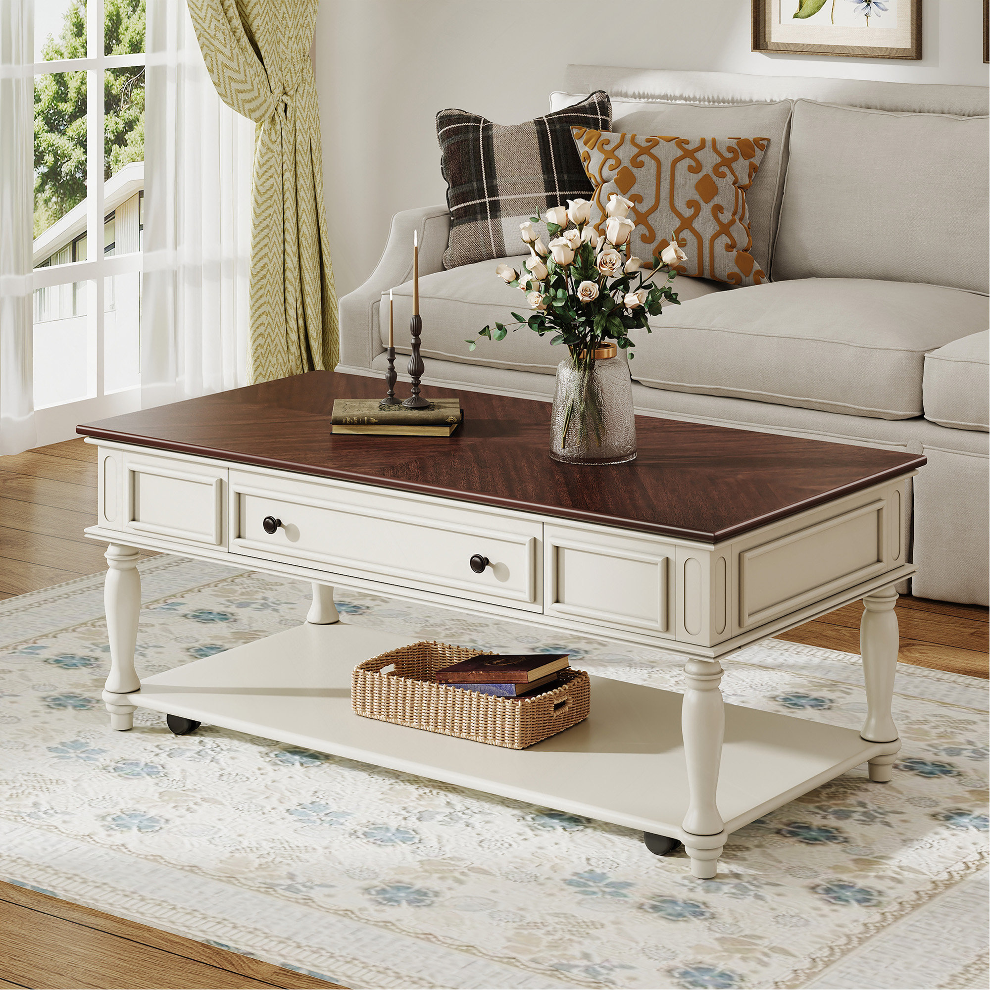 Ophelia & Co. Farmhouse Coffee Table With One Drawer, Easy Assembly ...
