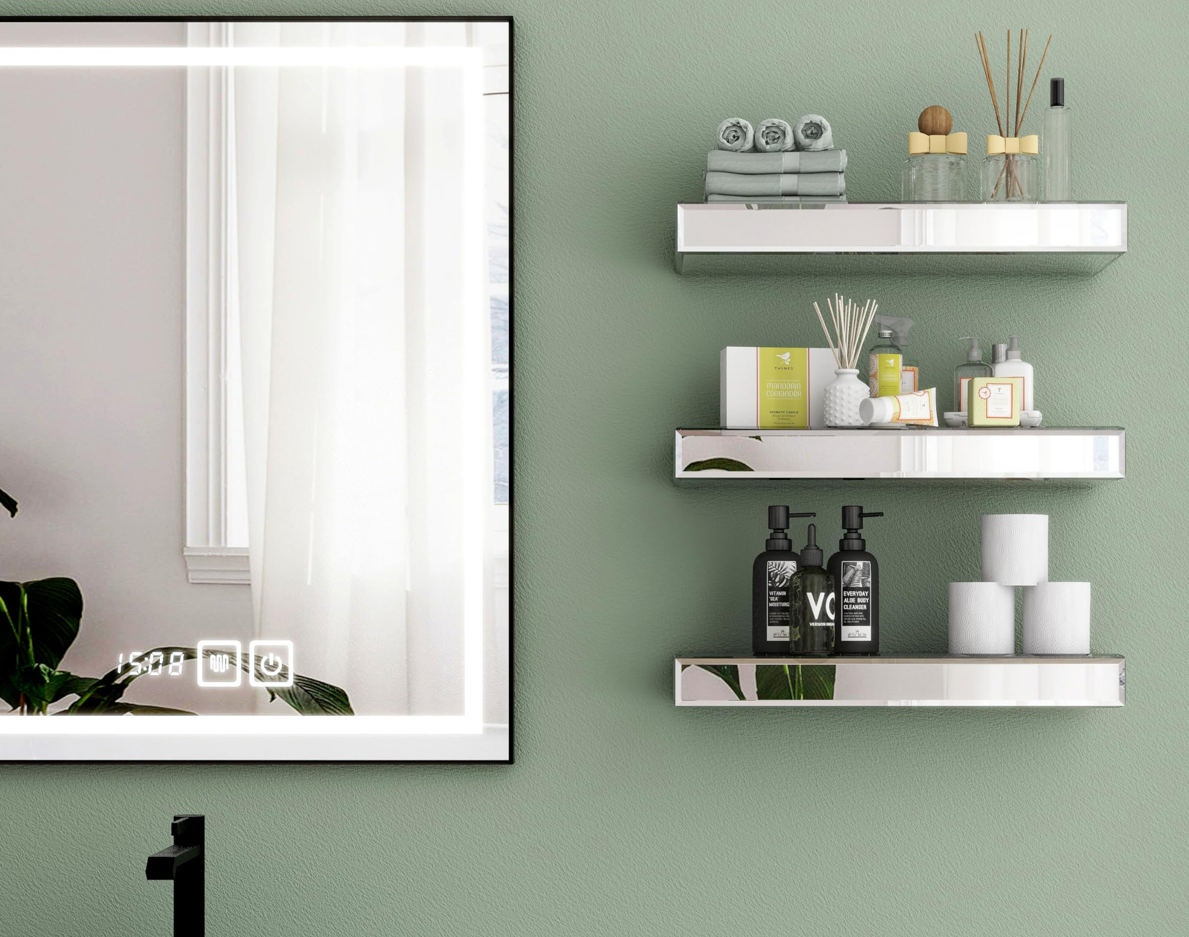 Brayden Studio Mirrored Floating Shelves for Wall, Set of 3 Glass Wall ...