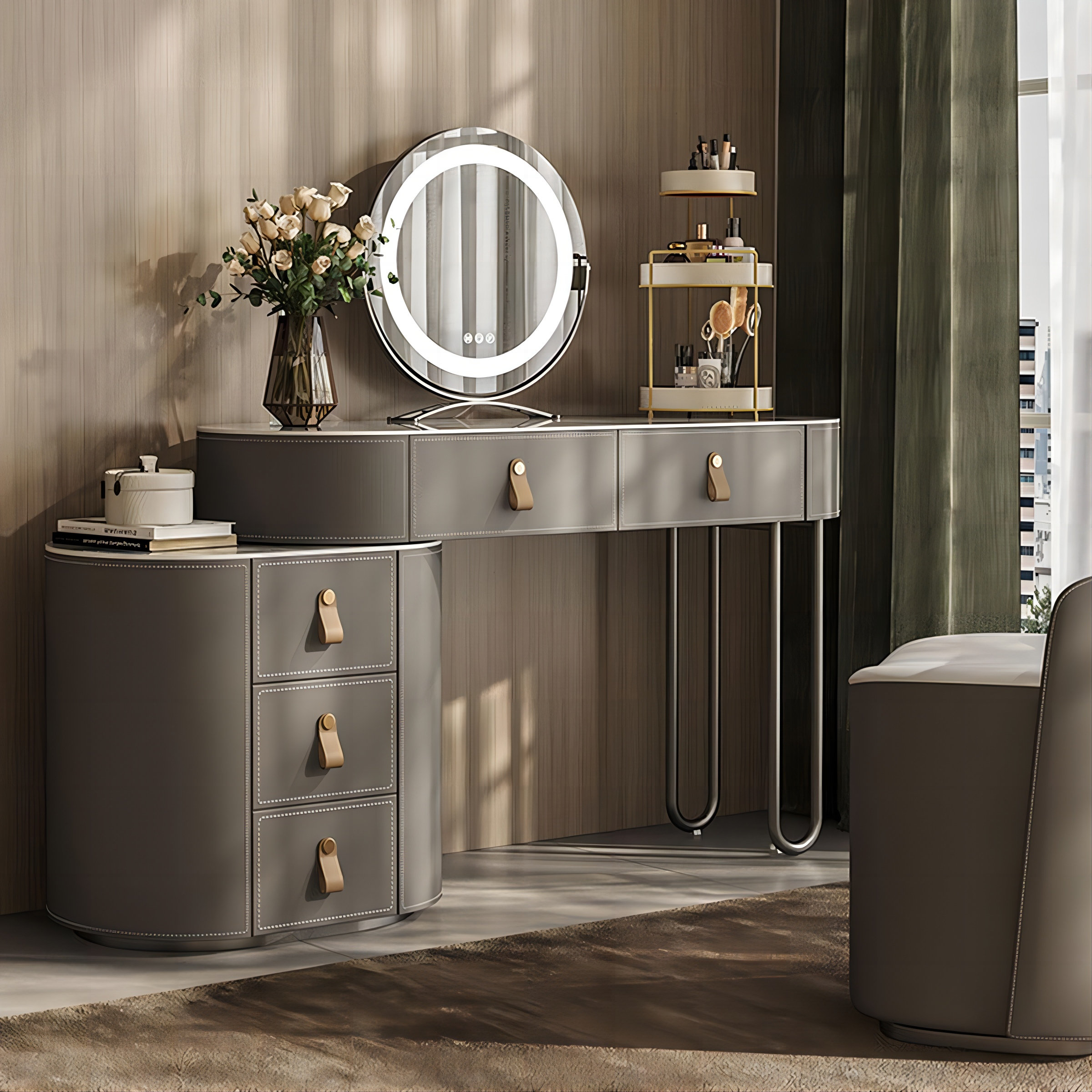 Orren Ellis Makeup Vanity with Light mirror,5 drawers,1 chair - Wayfair ...