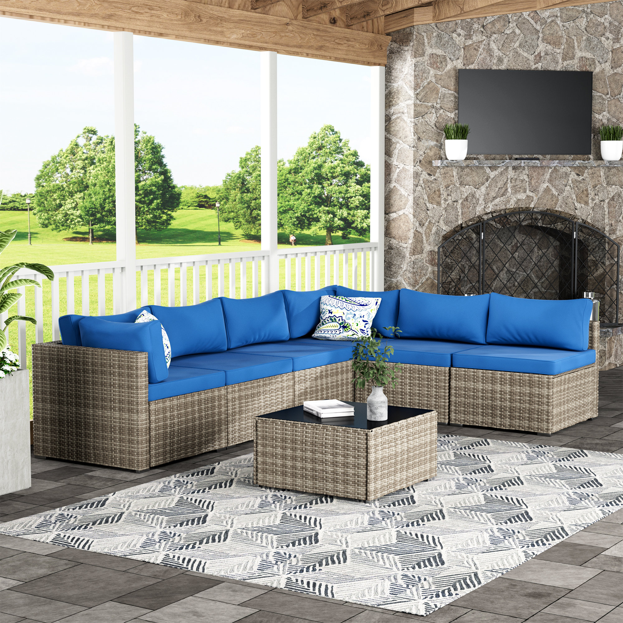 RESOM 6-Person All-Weather Wicker Modular Patio Conversation Set With ...