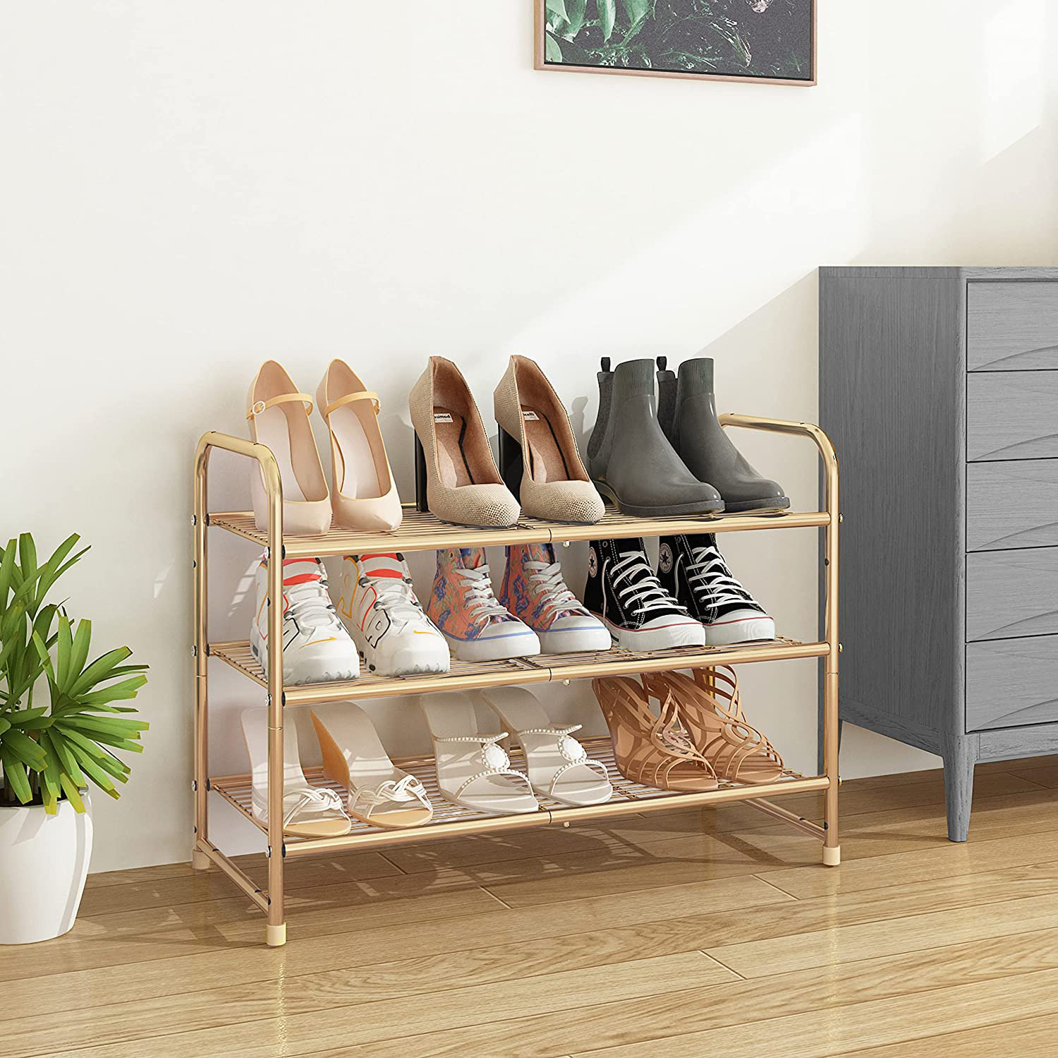 Rebrilliant Expandable 12 Pair Stackable Shoe Rack | Wayfair