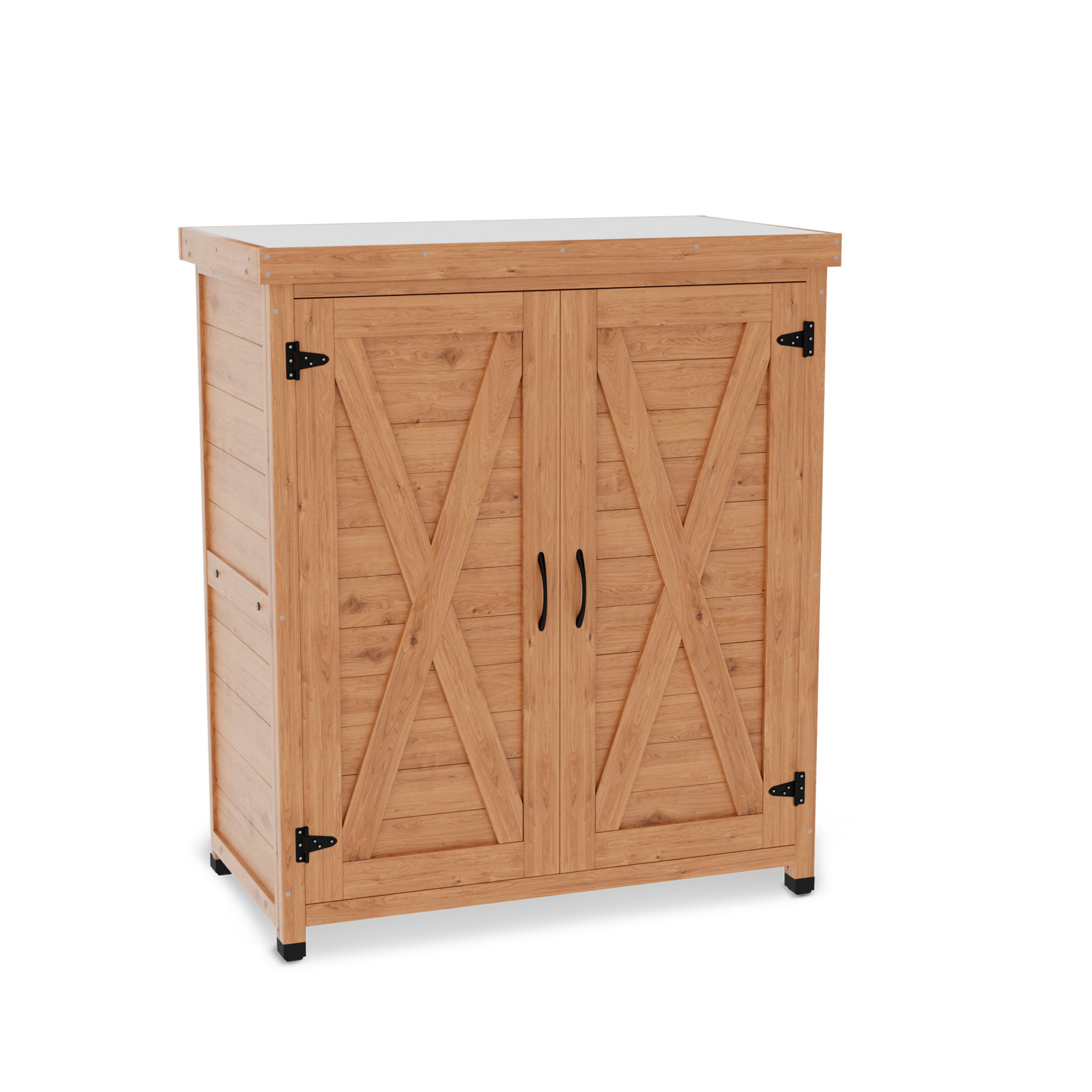 Gracie Oaks Outdoor Metal Table Top Potting Bench with Storage Cabinet ...